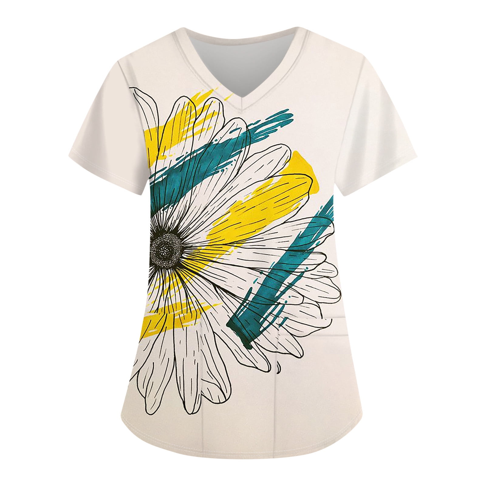 YDKZYMD Printed Scrubs for Women Plus Size Sunflower Jogger Floral ...
