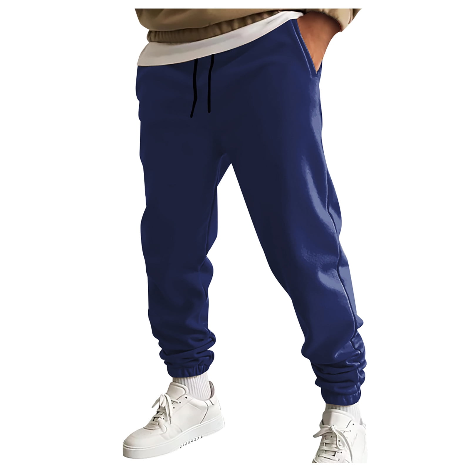 YDKZYMD Royal Blue Cargo Sweatpants For Men Fly Fleece Warm Elastic ...