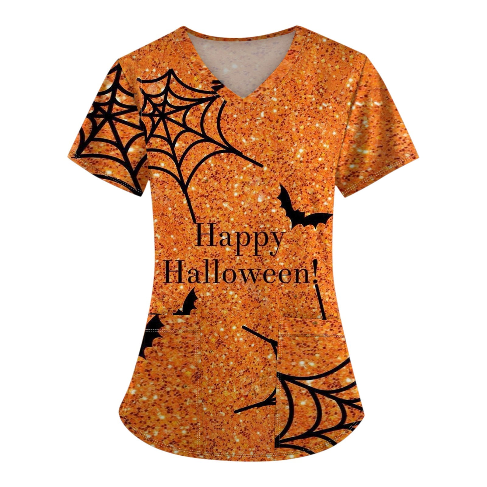 YDKZYMD Scrub Halloween Tops for Women Celebrate Loose Short Sleeve V ...