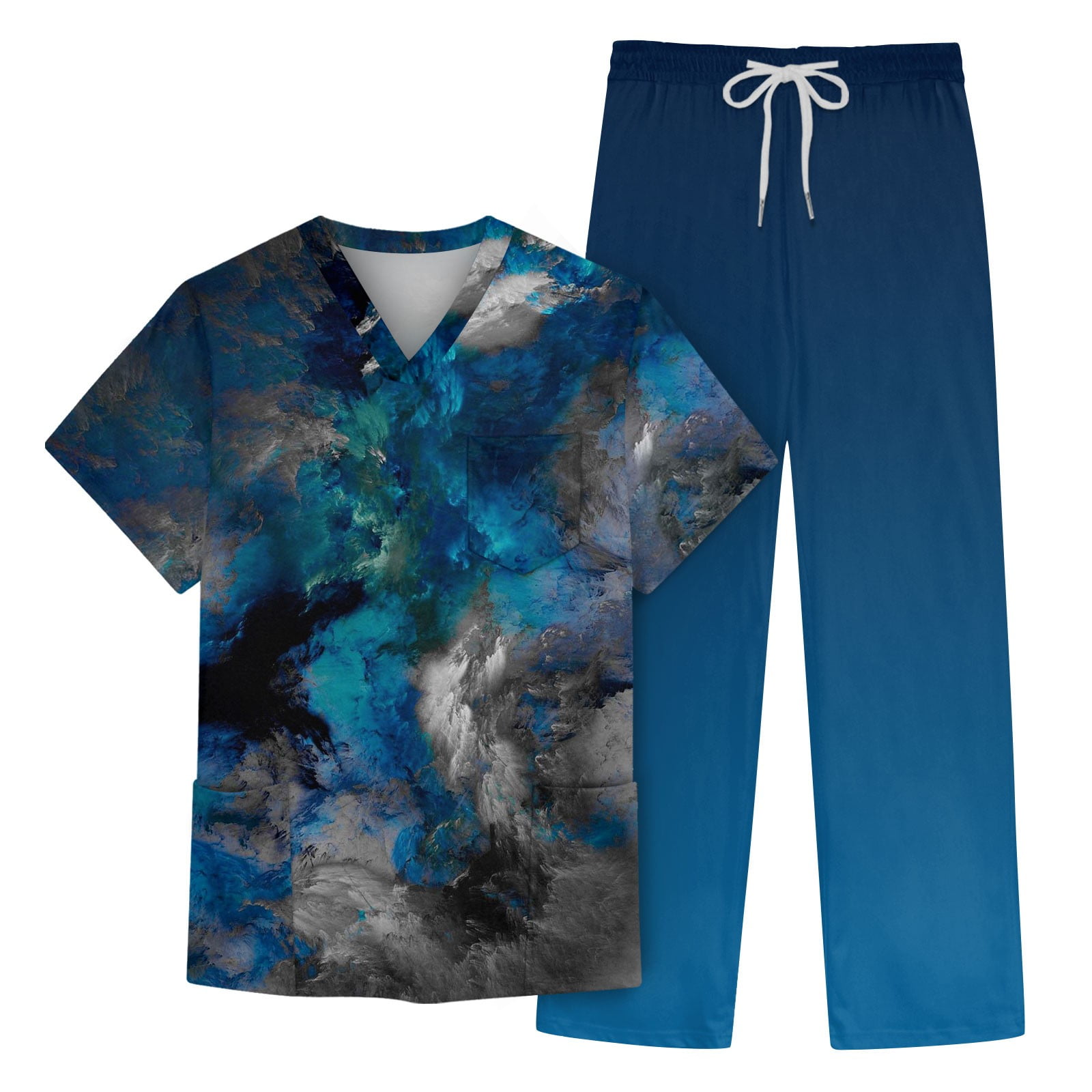 YDKZYMD Scrub Sets for Men Tie Dye Marble Jogger Plus Size Tie Dye ...