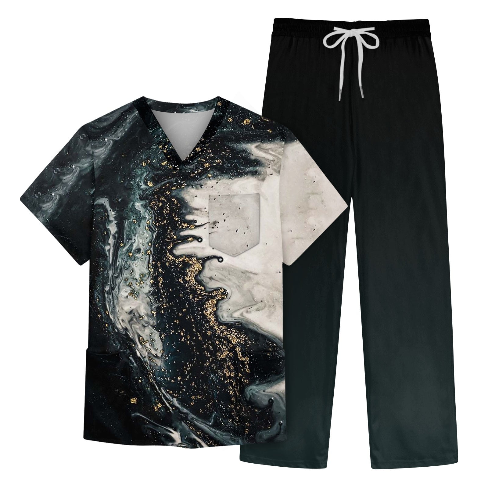 YDKZYMD Scrub Sets for Men Tie Dye Marble Plus Size Short Sleeve ...