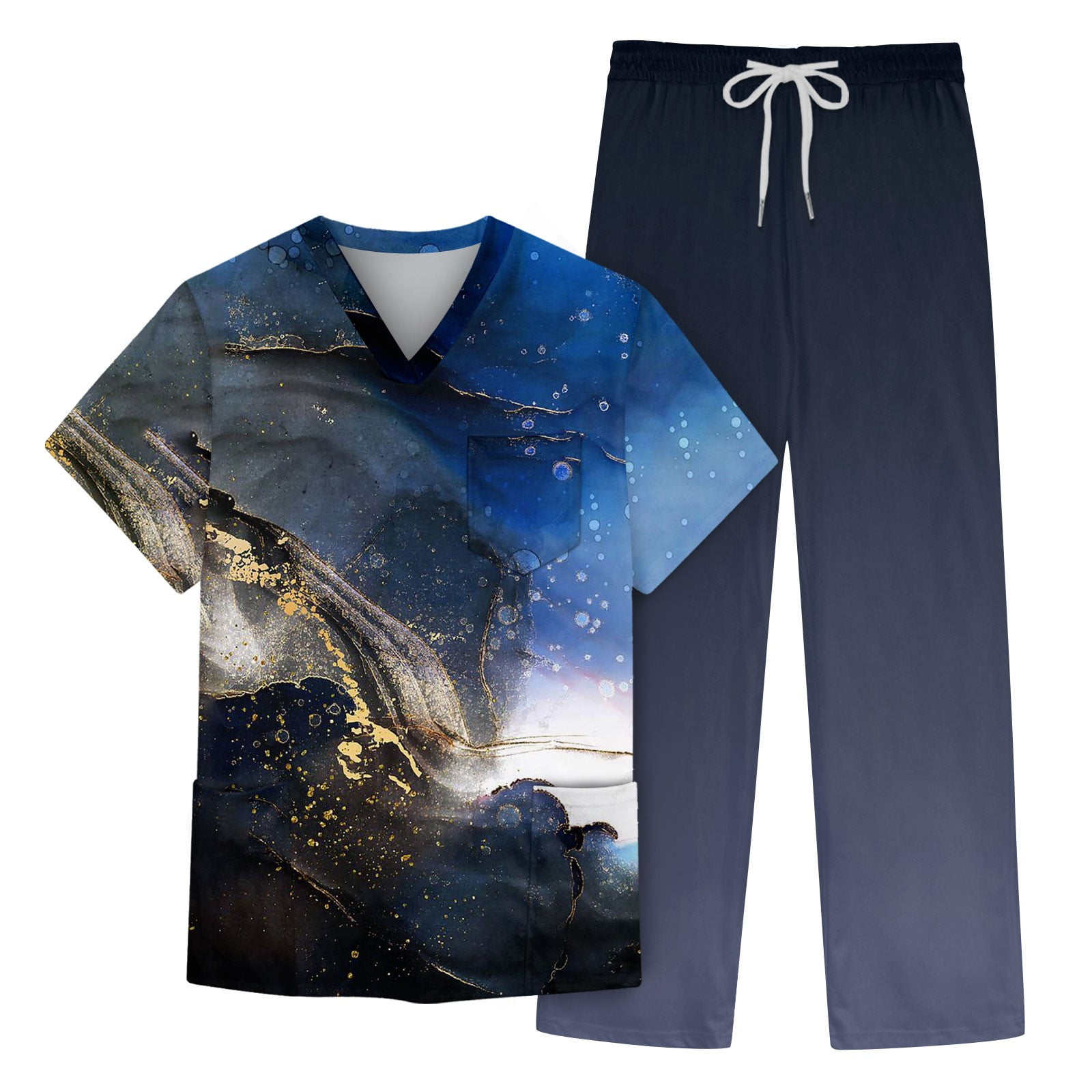 YDKZYMD Scrub Sets for Men Tie Dye Marble Printed Petite Short Sleeve 2 ...