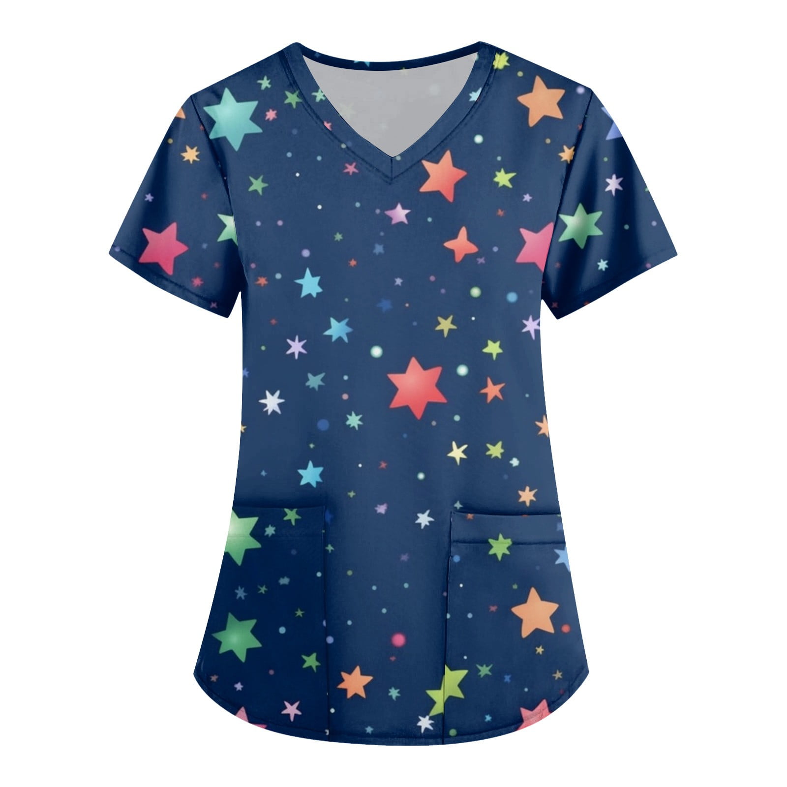 YDKZYMD Scrub Top Women Print Cartoon Star Printed Petite with Pockets ...