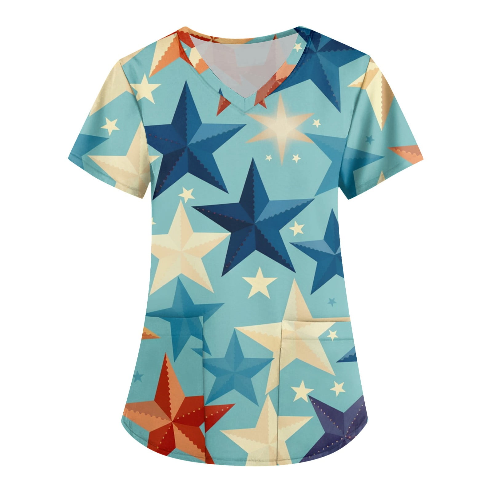 YDKZYMD Scrub Tops Sets for Women Flower Cartoon Star Printed Short ...