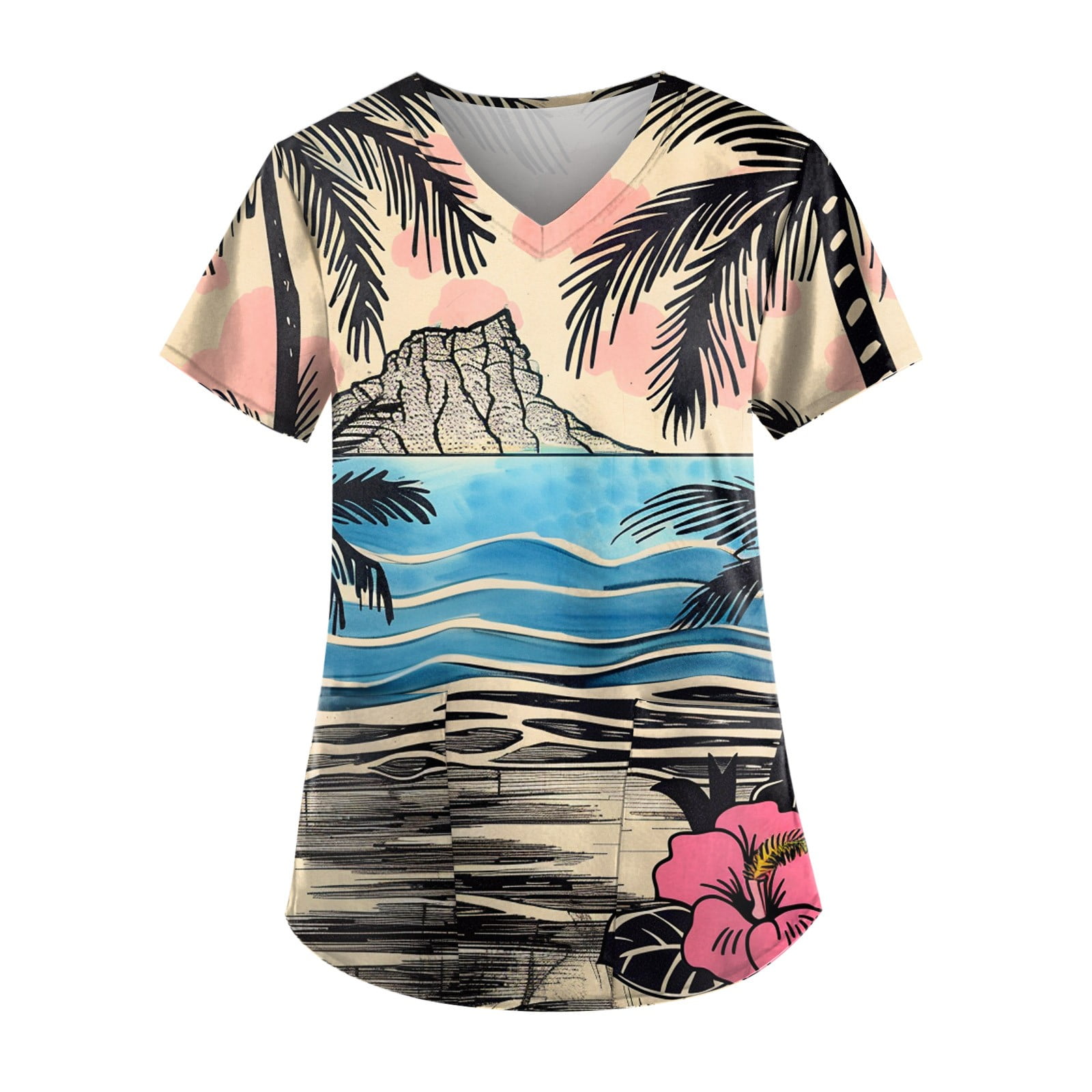 YDKZYMD Scrub Tops Sets for Women Petite Hawaiian Tropical Workwear ...