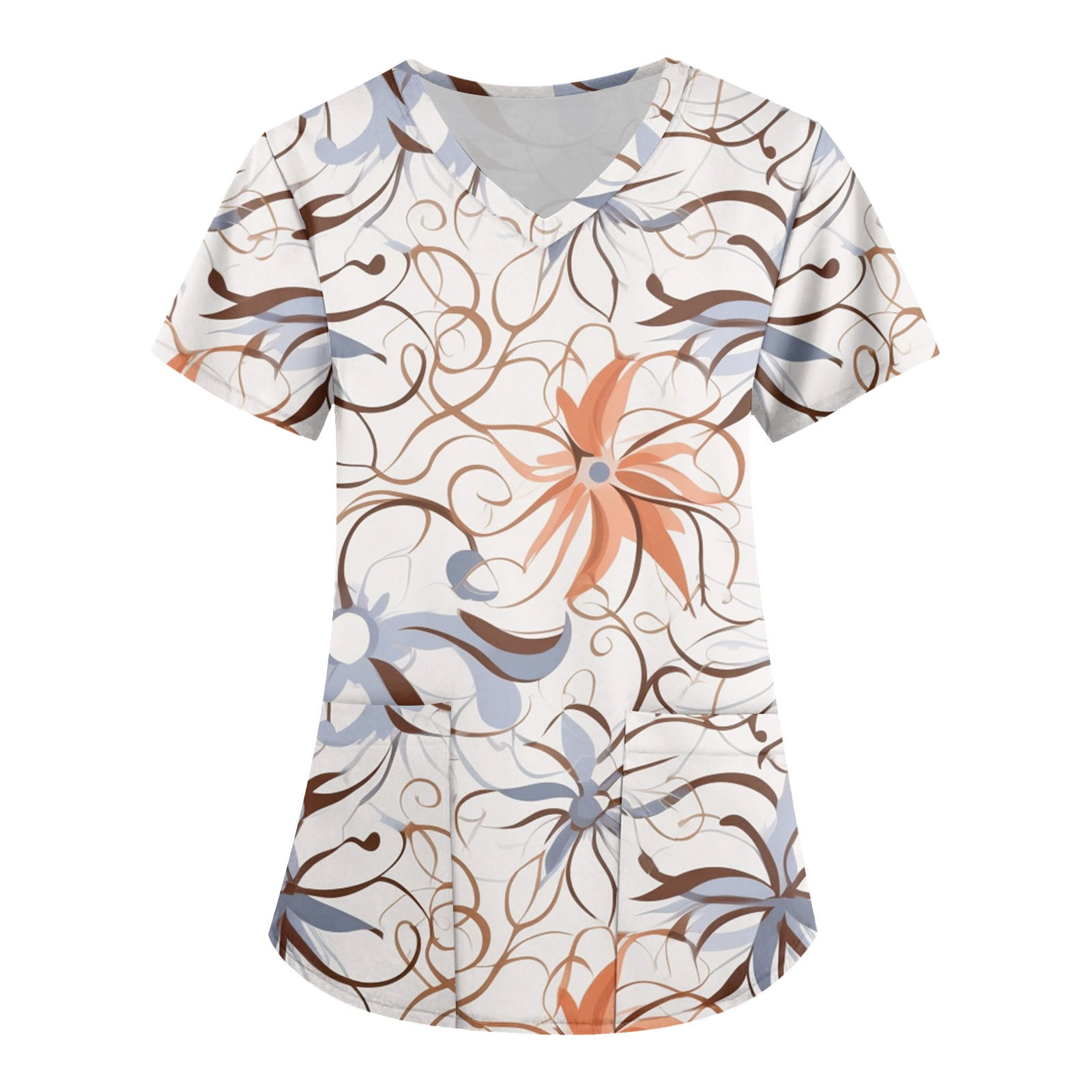 YDKZYMD Scrub Tops Sets for Women Stretch Floral Flowers Petite Jogger ...