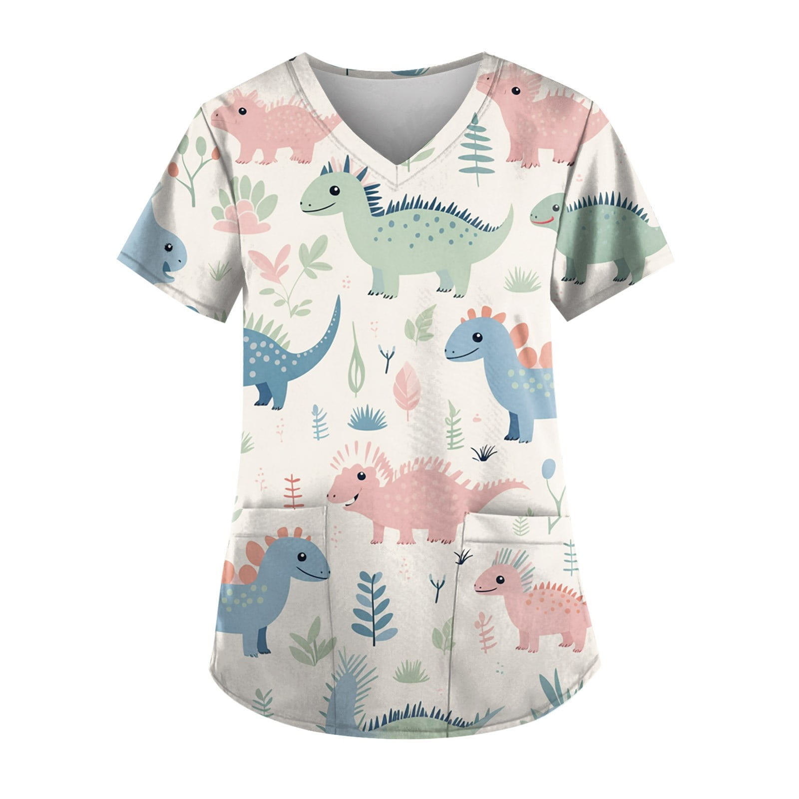 YDKZYMD Scrub Tops Shirts for Women Character Dinosaur V Neck Short ...