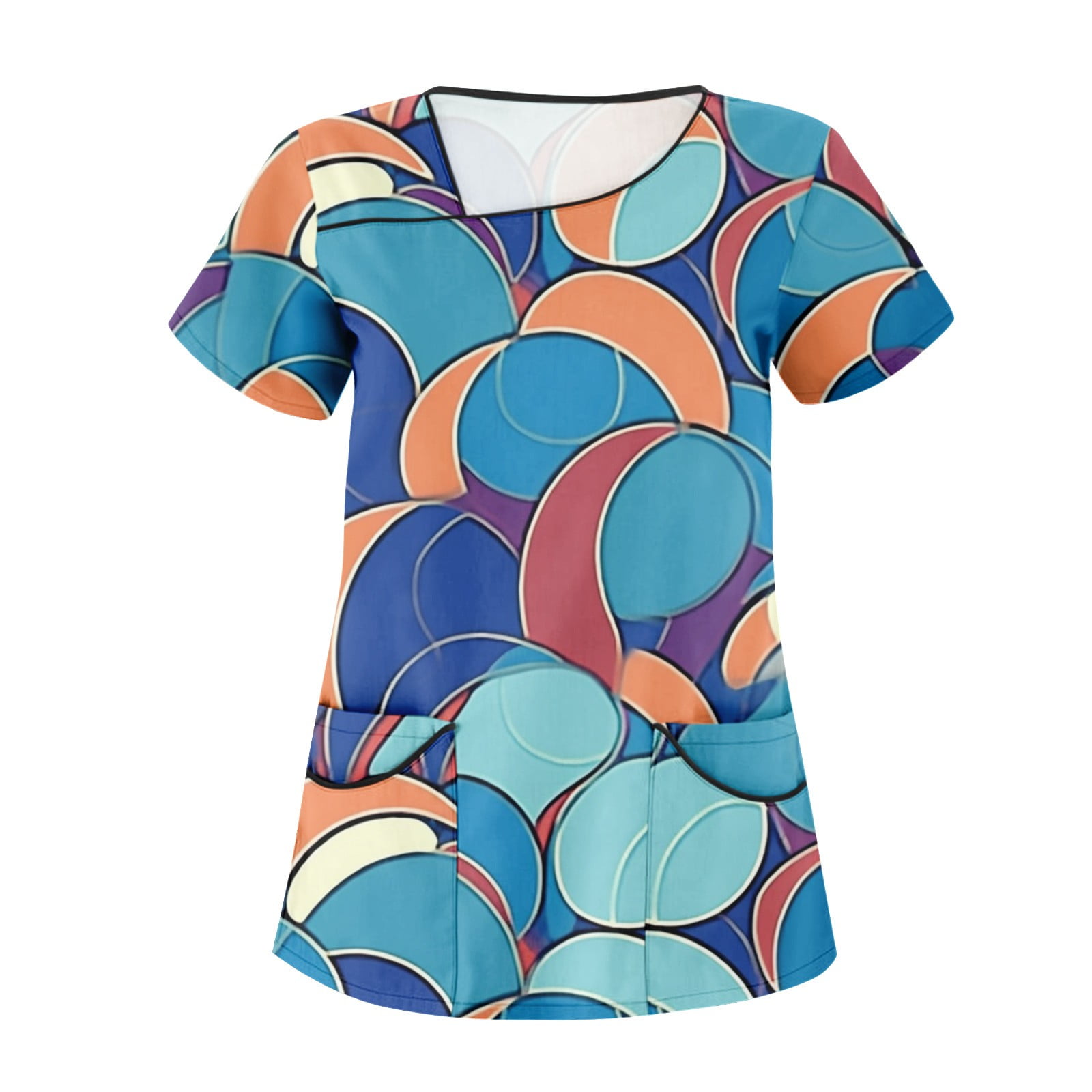 YDKZYMD Scrub Tops Uniforms Women Tie Dye Color Block Jogger with ...