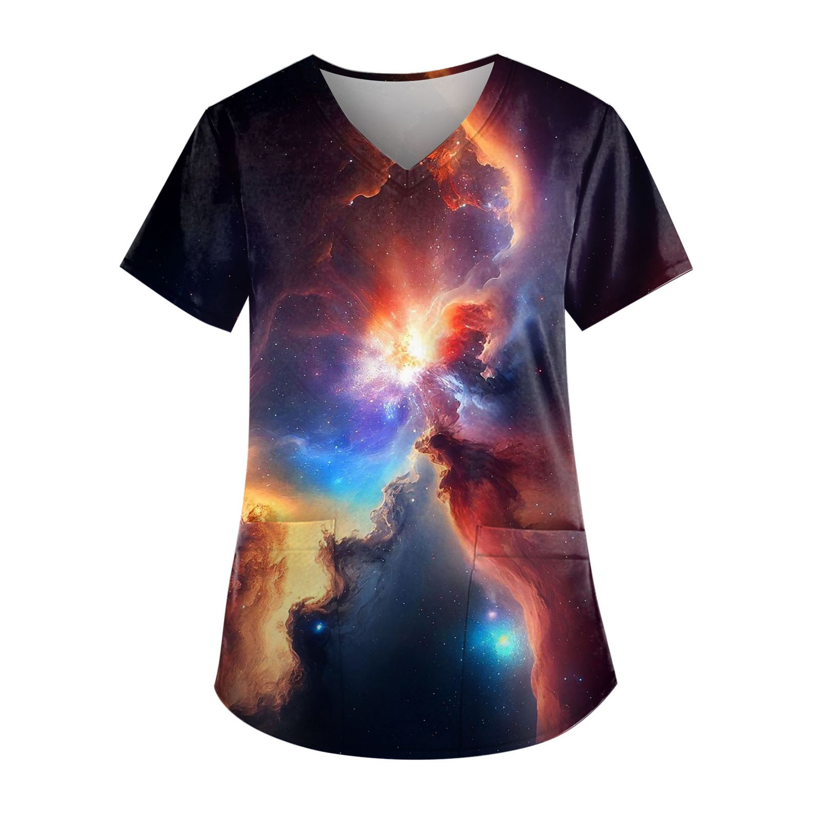 Ydkzymd Scrub Tops For Women Sets Pick Up Nebula Tit Dye Short Sleeve