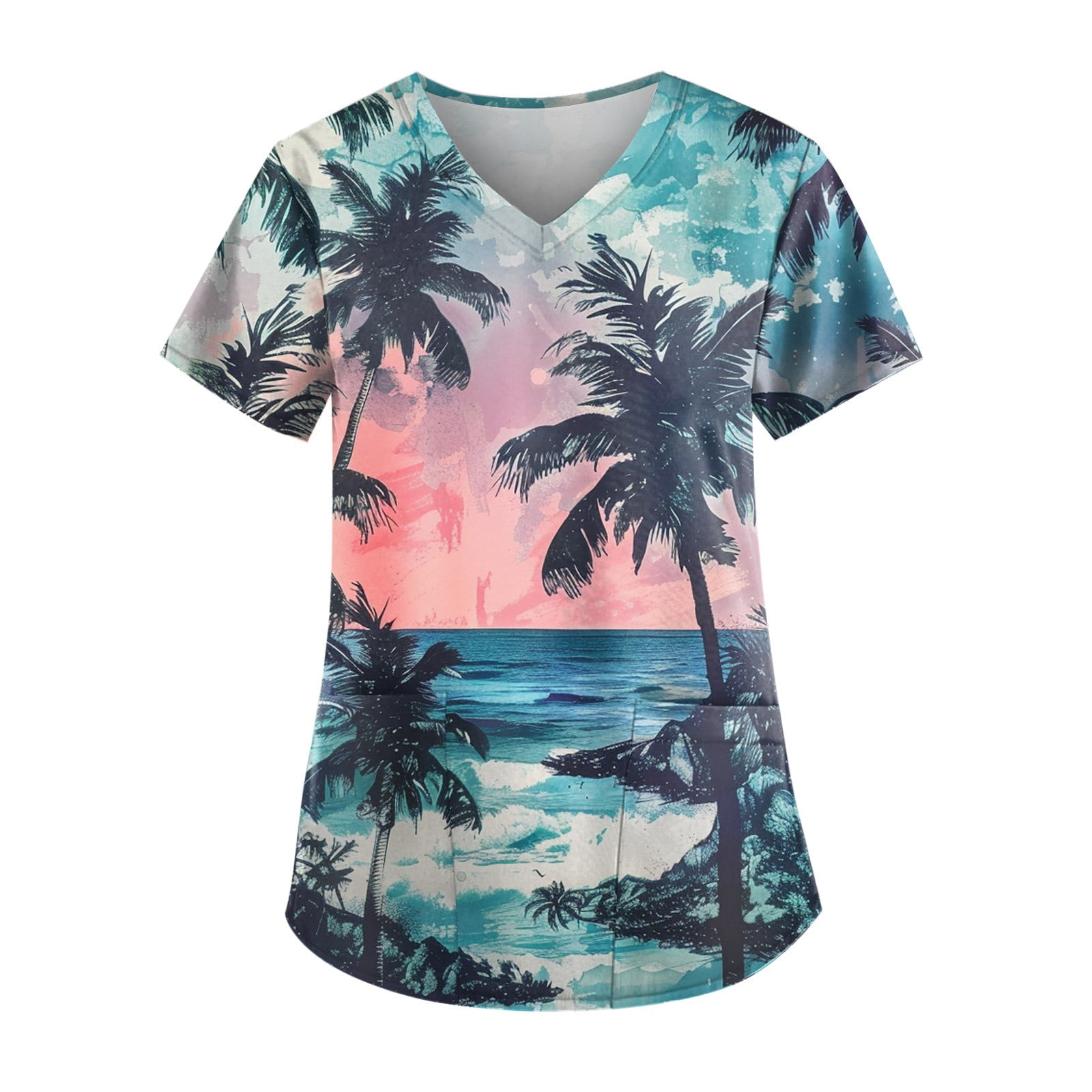 YDKZYMD Scrub Tops Women Stretch Petite Hawaiian Tropical V Neck ...