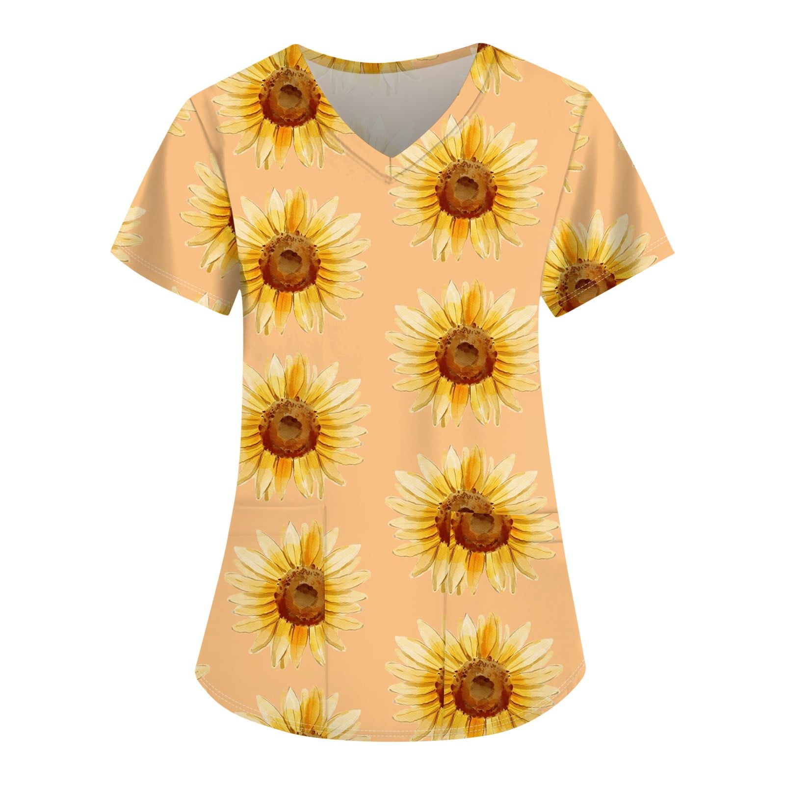 YDKZYMD Scrub Uniforms for Women Sets Set Sunflower V Neck Plus Size ...