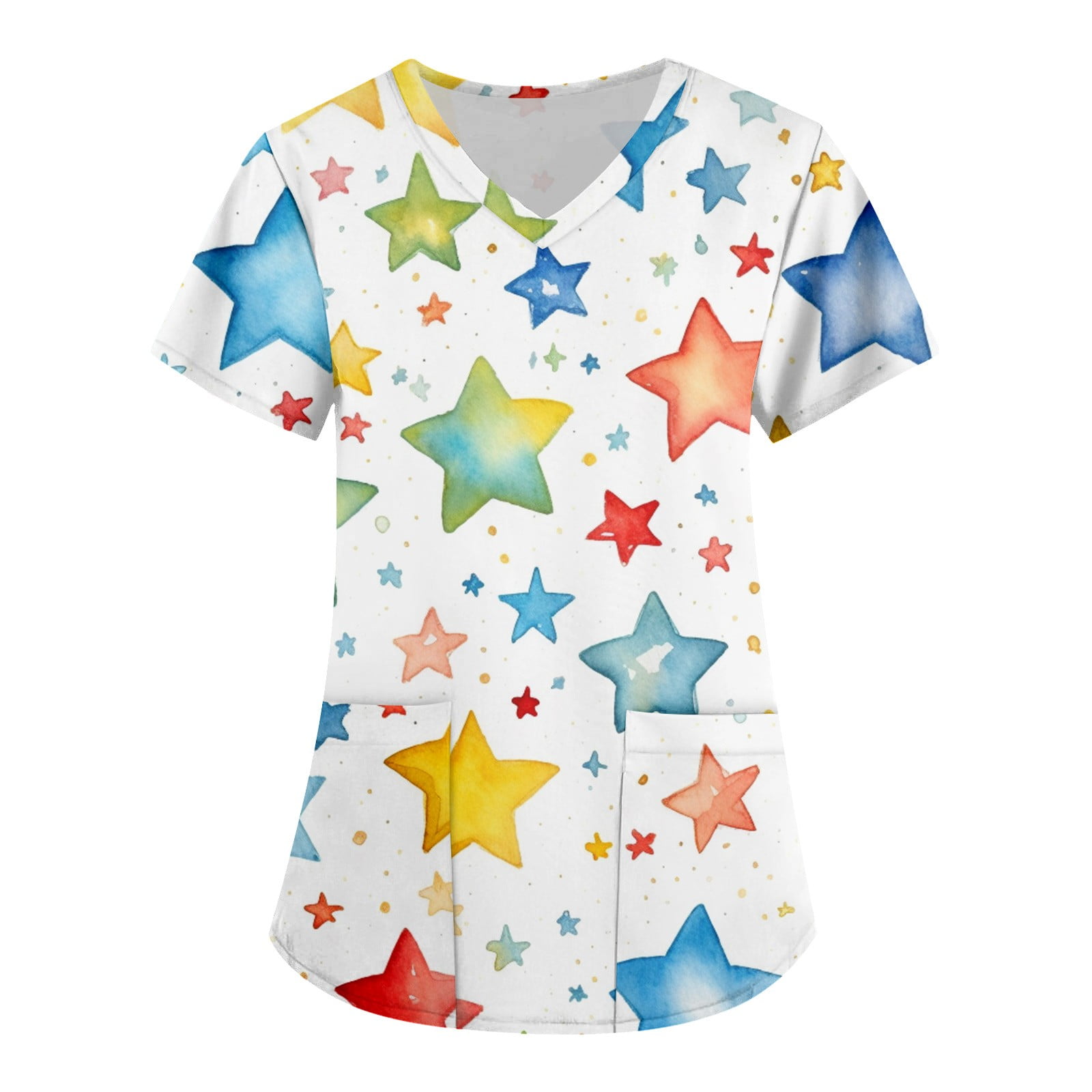 YDKZYMD Scrubs Jacket for Women Tops Cartoon Star Printed Short Sleeve ...