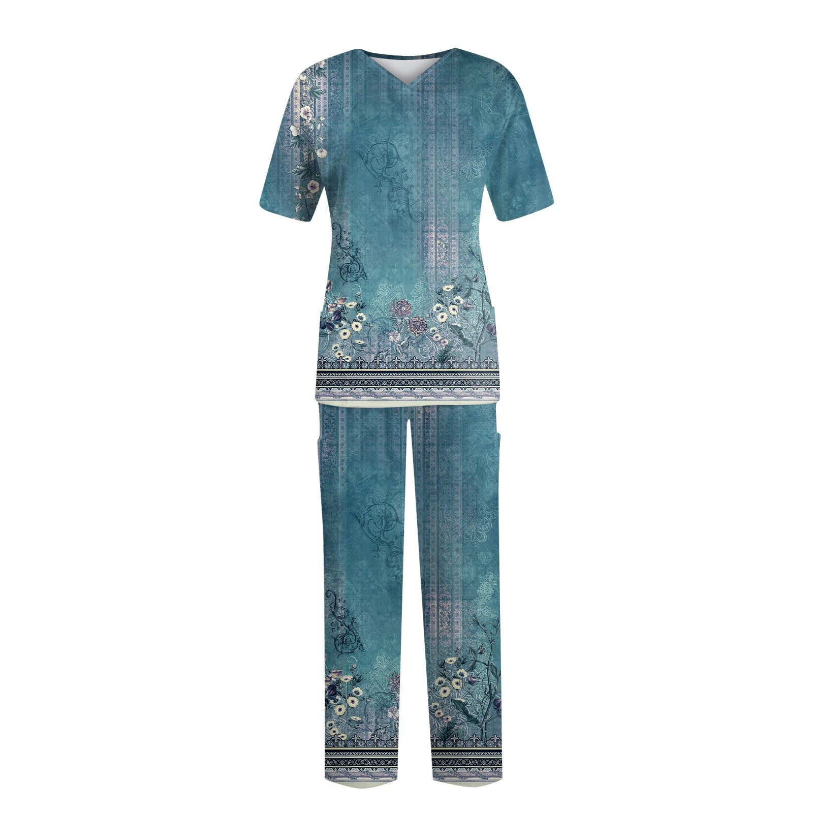 YDKZYMD Scrubs Set In Tall Women Cyan S Nursing Uniform Short Sleeve ...