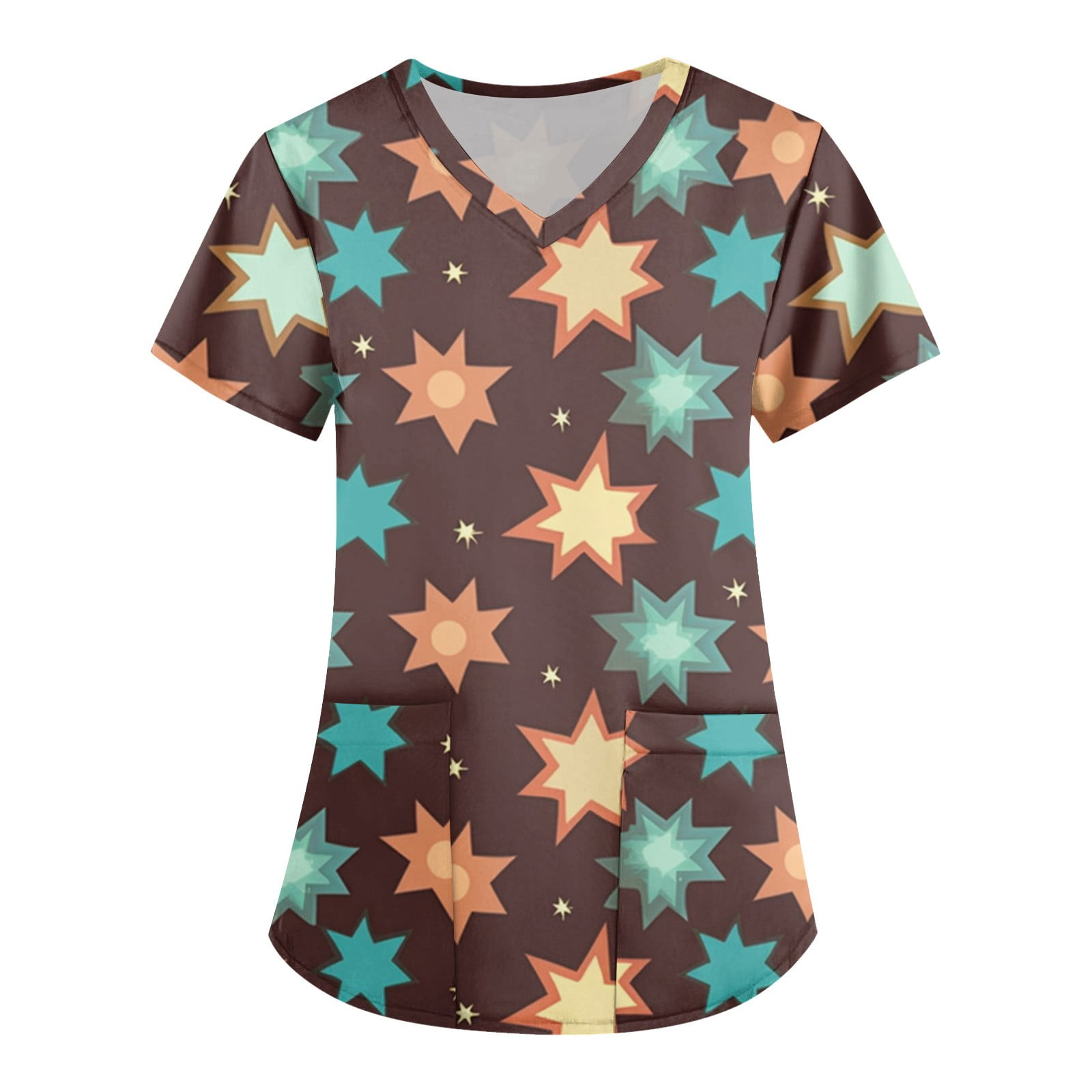YDKZYMD Scrubs Top for Women Cartoon Star Printed Graphic Petite Short ...