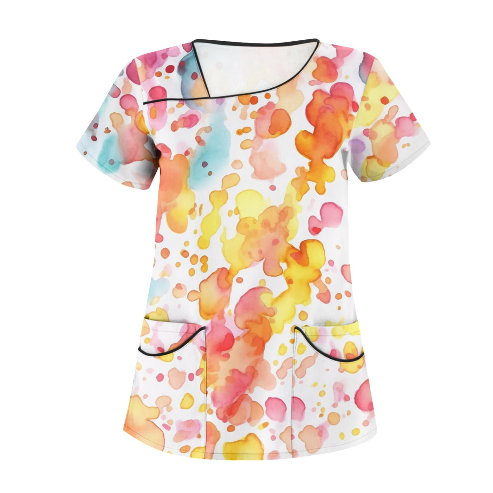YDKZYMD Scrubs Tops for Women with Characters Set Tie Dye Color Block ...