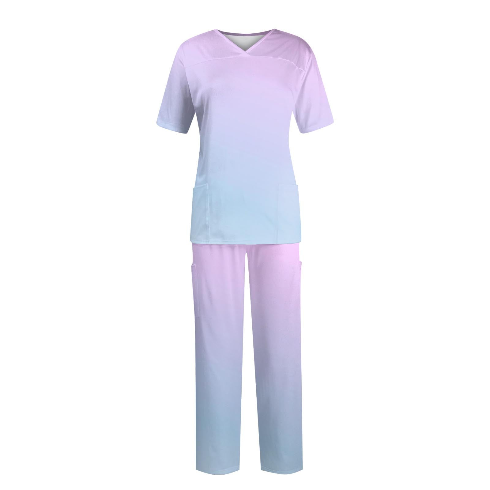 YDKZYMD Teal Scrubs for Women Set Light Purple 2XL Nursing Uniform with ...