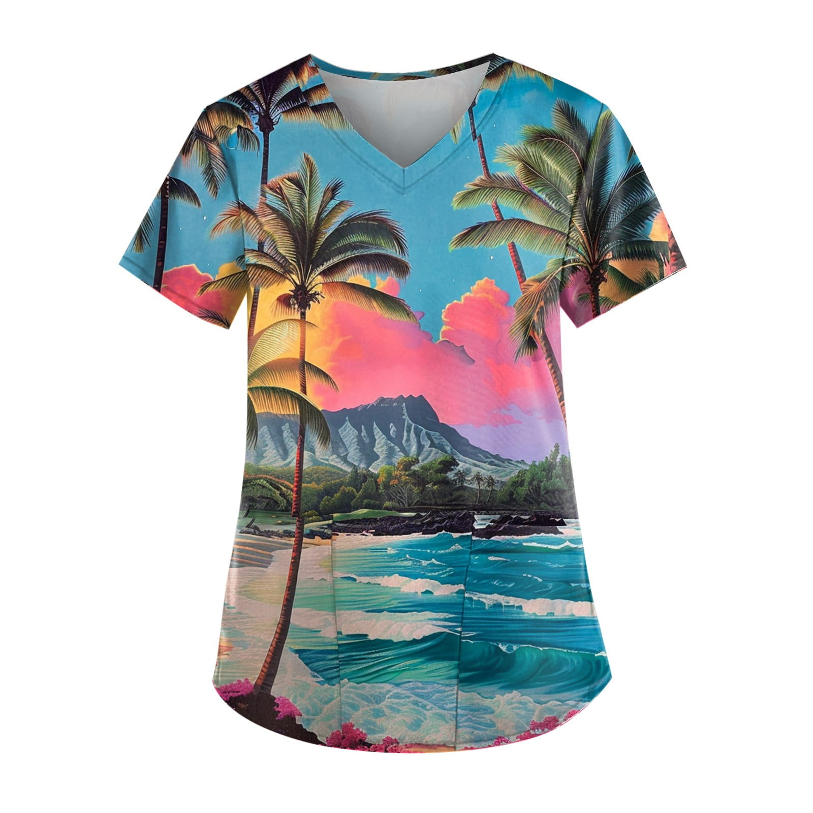 YDKZYMD Uniform Nursing Women Scrub Tops Sets Hawaiian Tropical Nurse ...