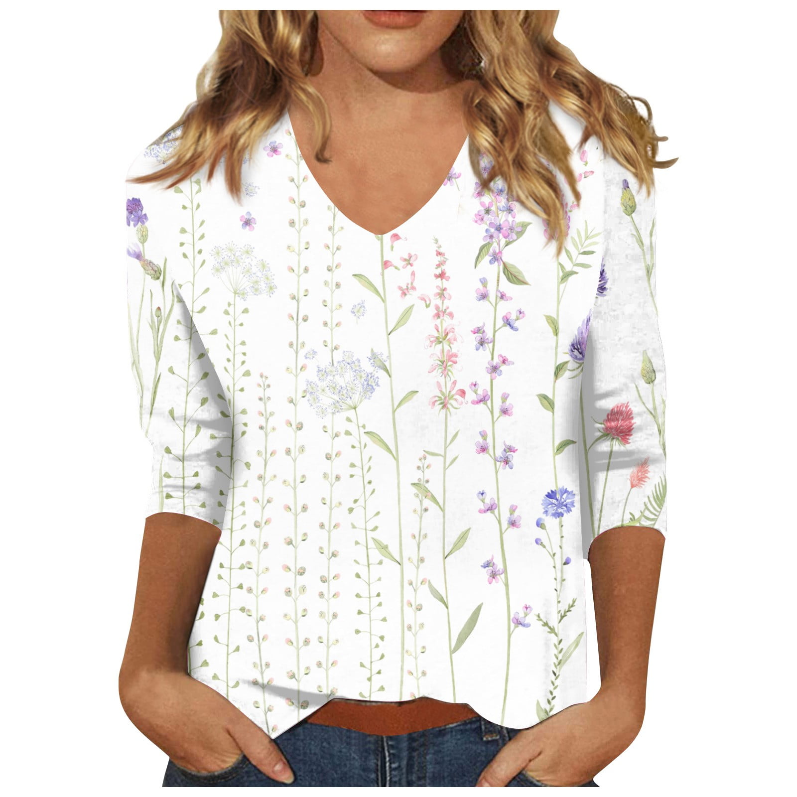 YDKZYMD White Printed Cute Spring Blouses Oversized Dressy Casual Plus ...