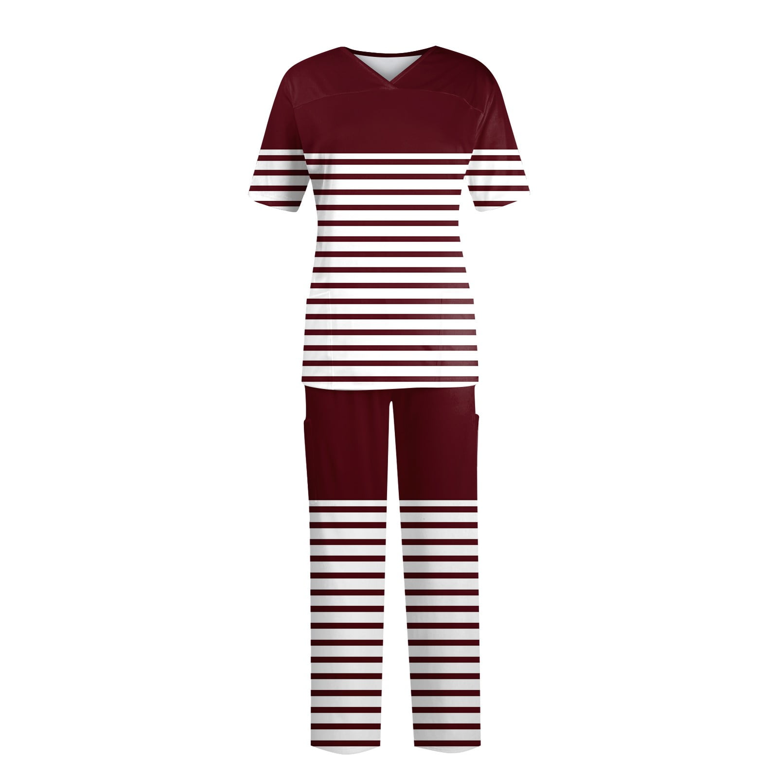 YDKZYMD Women Scrubs Sets with Multiple Pockets 5XL Deep Red Plus Size ...