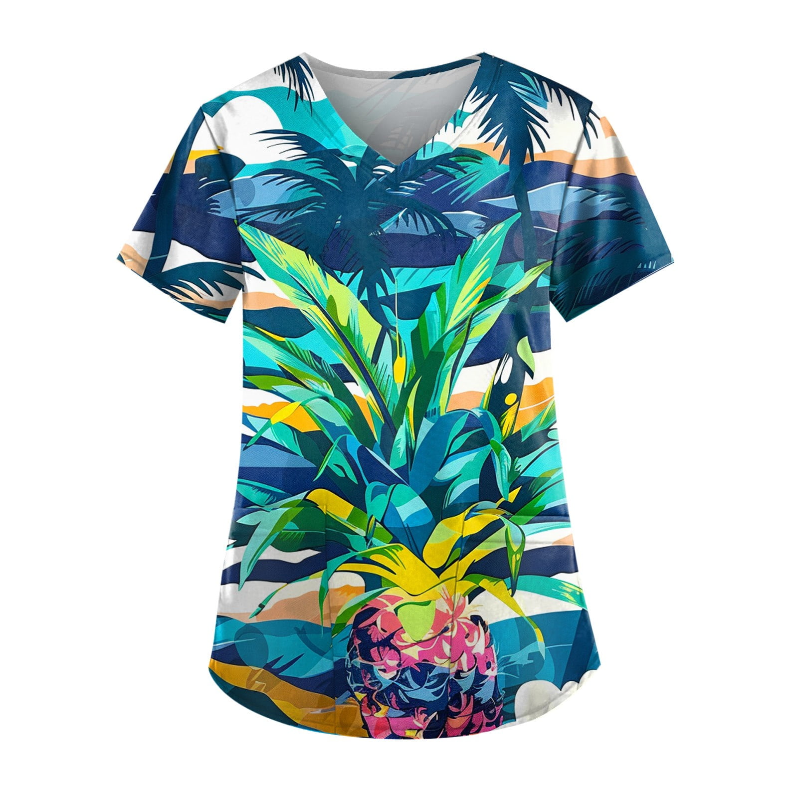 YDKZYMD Women Uniform Scrub Tops Jogger Set Hawaiian Tropical Petite ...