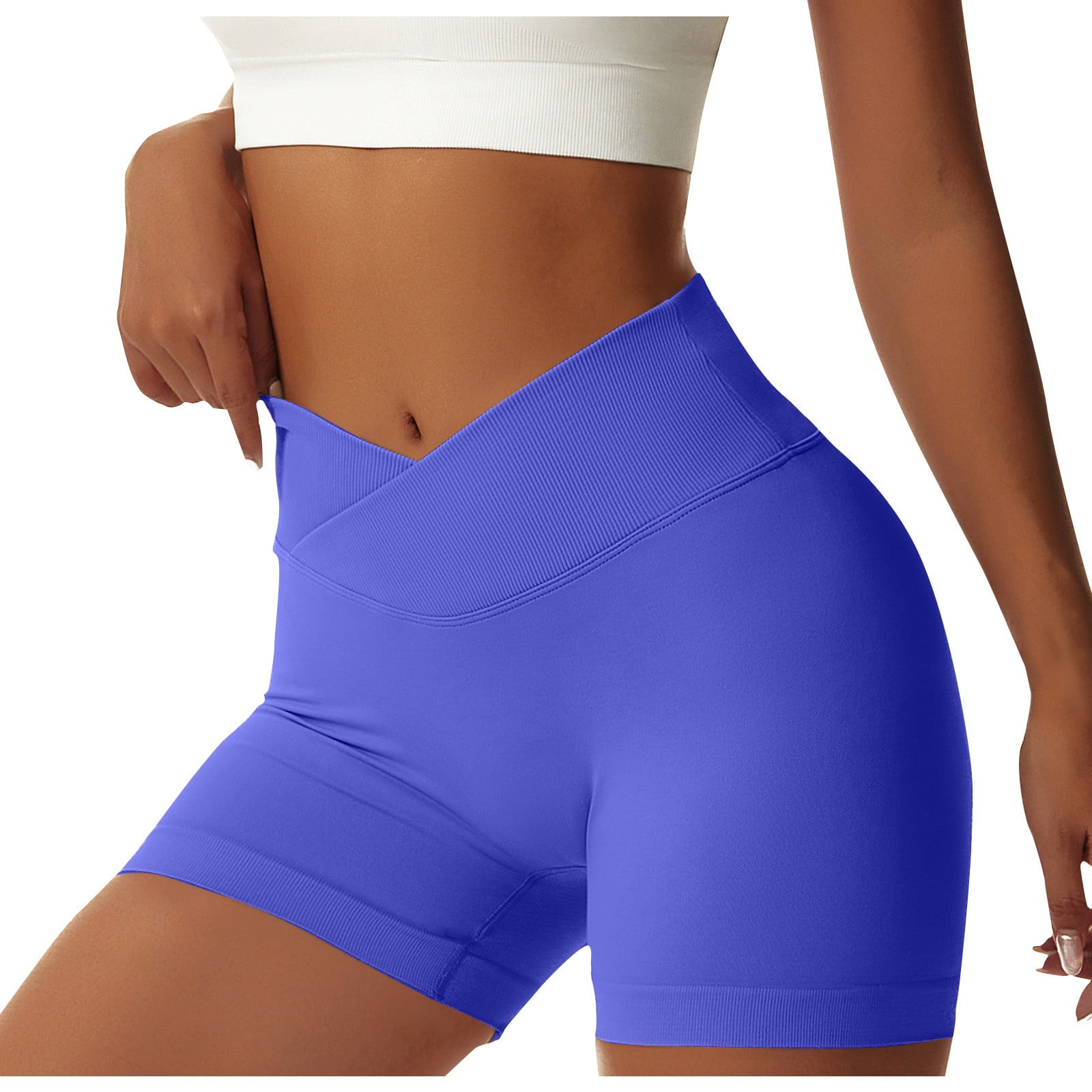 YDKZYMD Women's Athletic Shorts Crossover V Cross Ribbed Scrunch Butt Lifting Short Stretchy ...