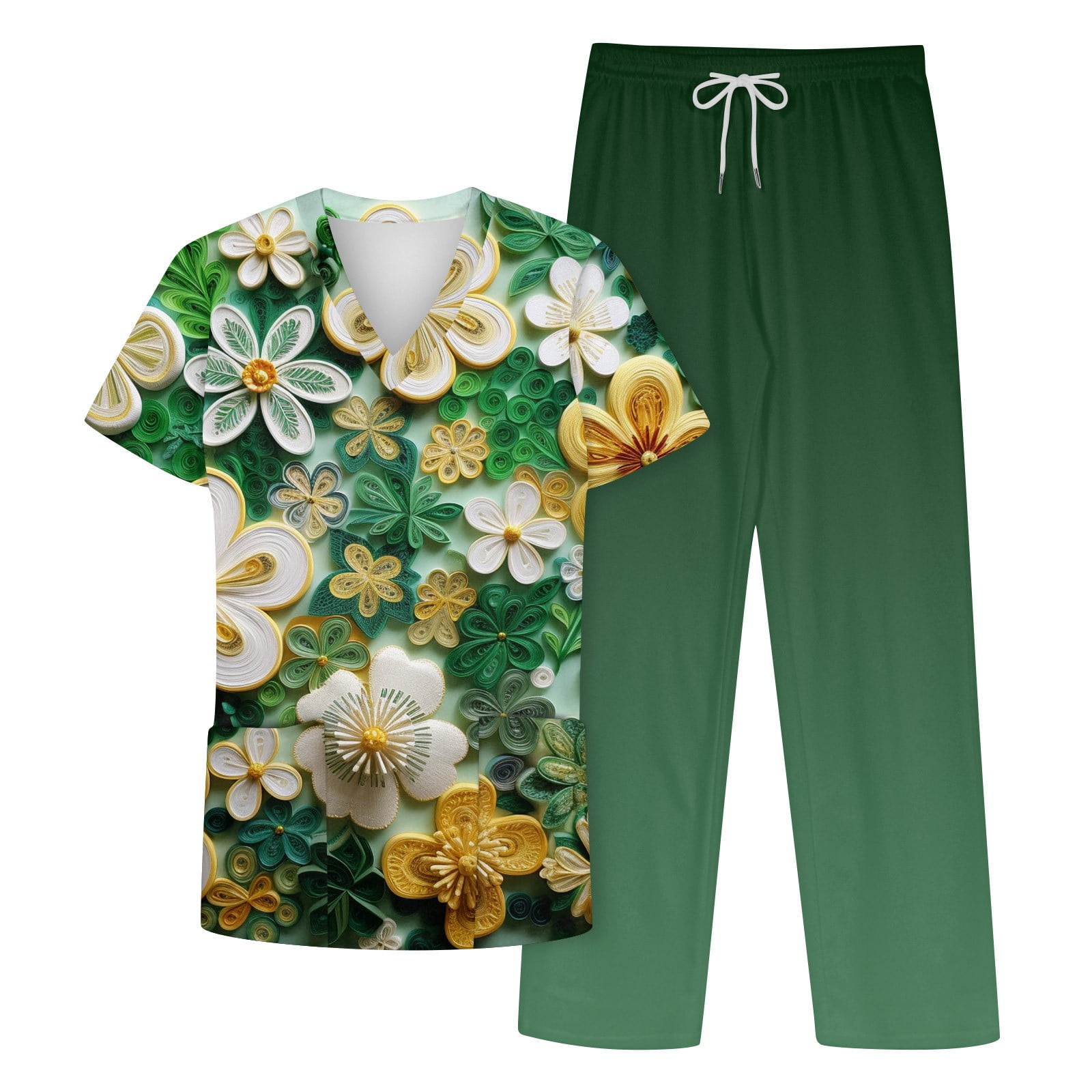 YDKZYMD Women's Medical Scrub Sets Floral Flower Printed Medical ...