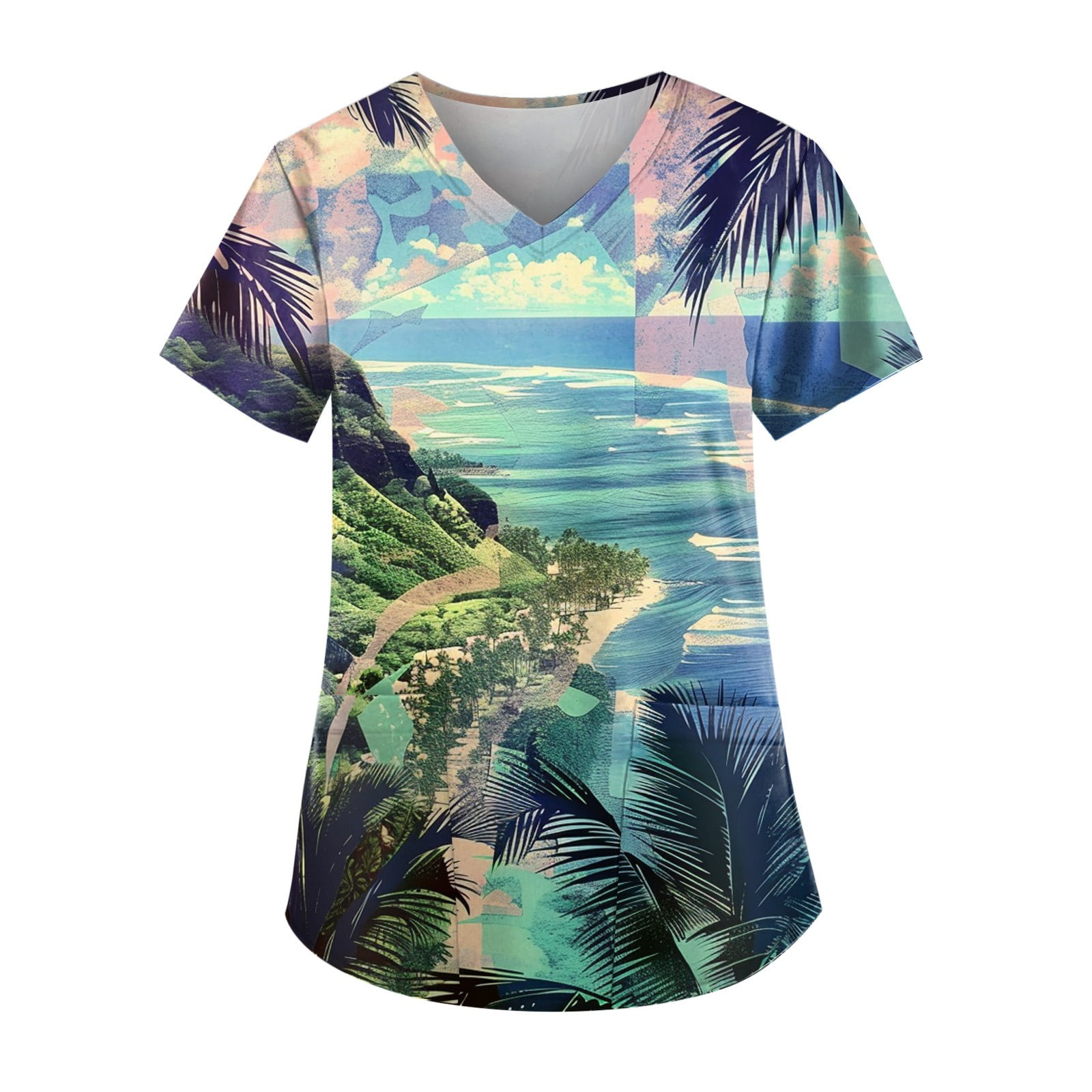 YDKZYMD Women's Nursing Scrub Tops Hawaiian Tropical Nurse Uniform ...