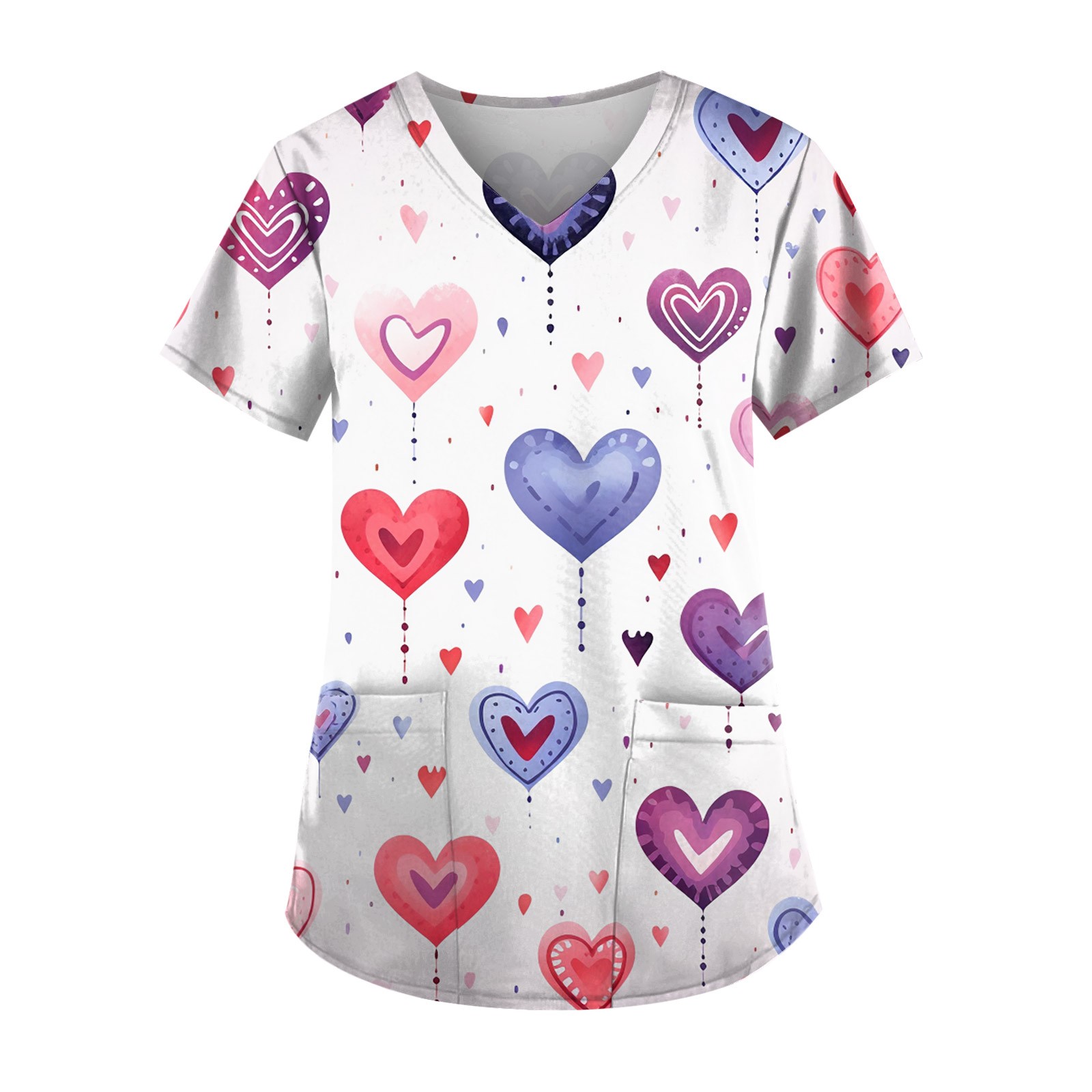 YDKZYMD Women's Plus Size Scrub Tops Set Love Heart Graphic with ...