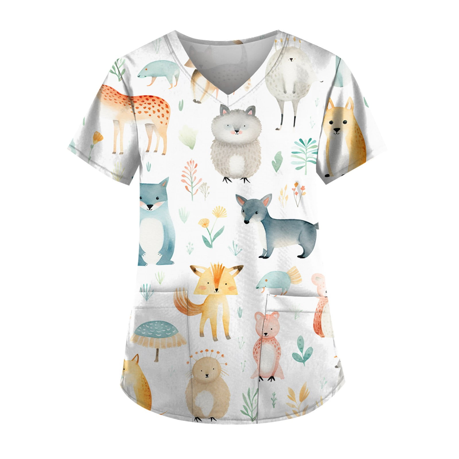 YDKZYMD Women's Scrub Tops Sets Tall Cartoon Animal Plus Size Jogger ...