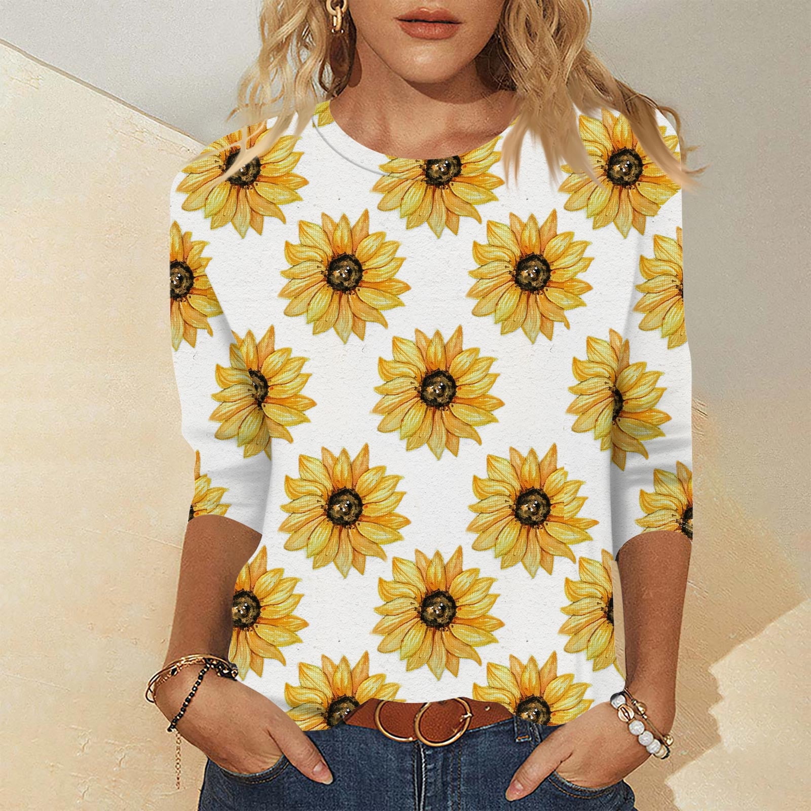 Ydkzymd Womens Cotton T Shirts 3 4 Sleeves Crew Neck Plus Size Elbow