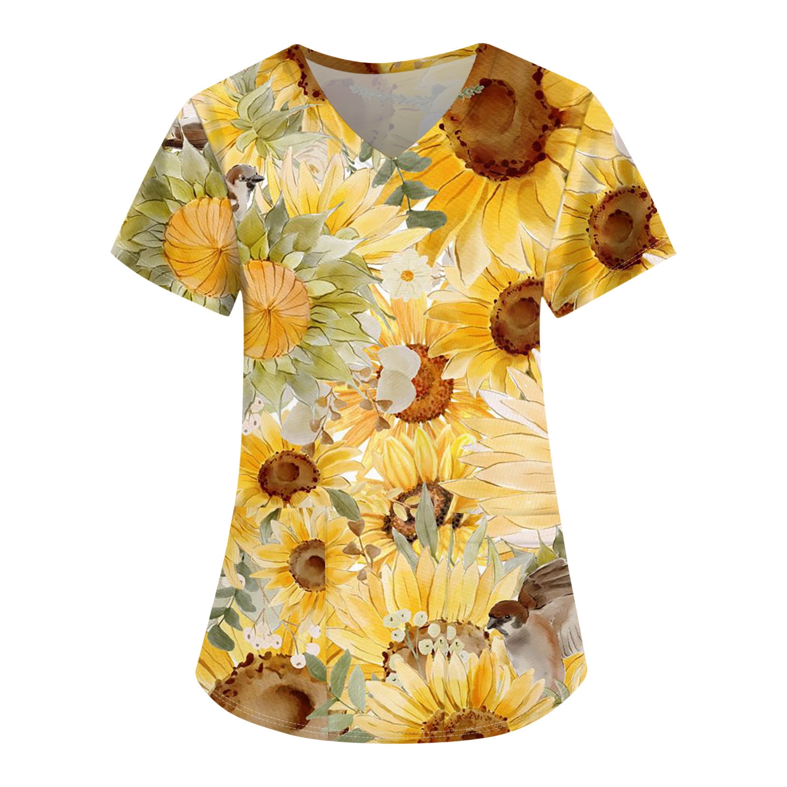 YDKZYMD Womens Face Scrub Sunflower Petite Jogger Scrub Tops Floral ...
