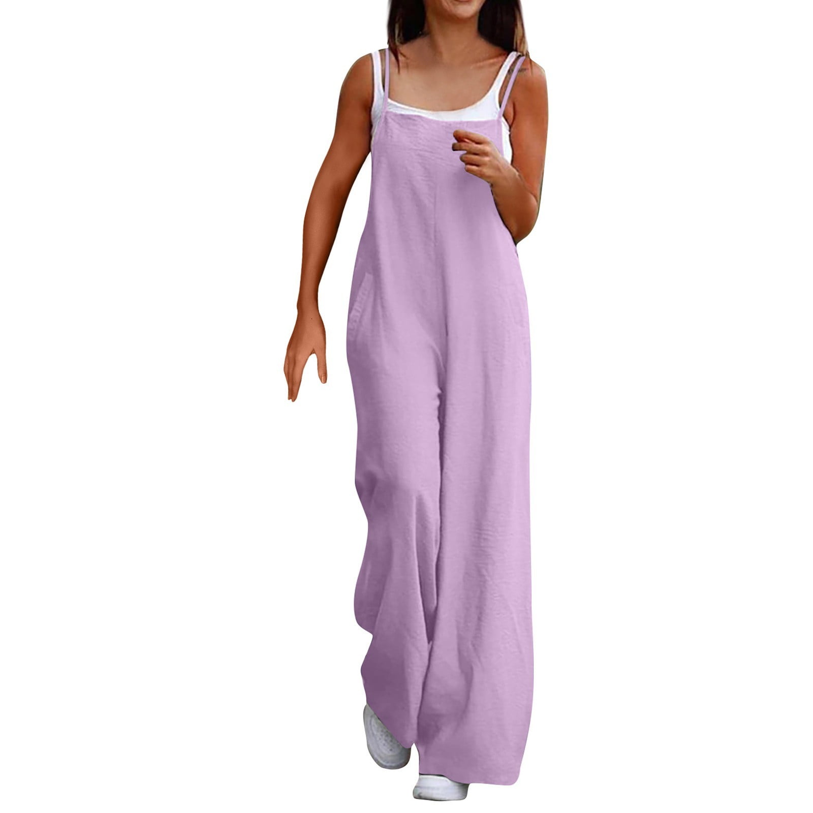 YDKZYMD Womens Jumpsuit Black Spaghetti Strap Sleeveless Wide Leg Bib ...