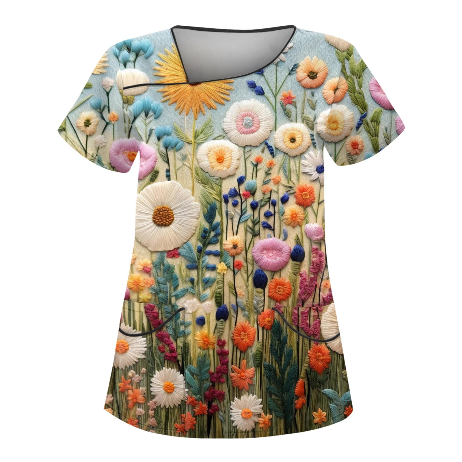 YDKZYMD Womens Nursing Scrub Tops From Floral Flowers Jogger V Neck ...