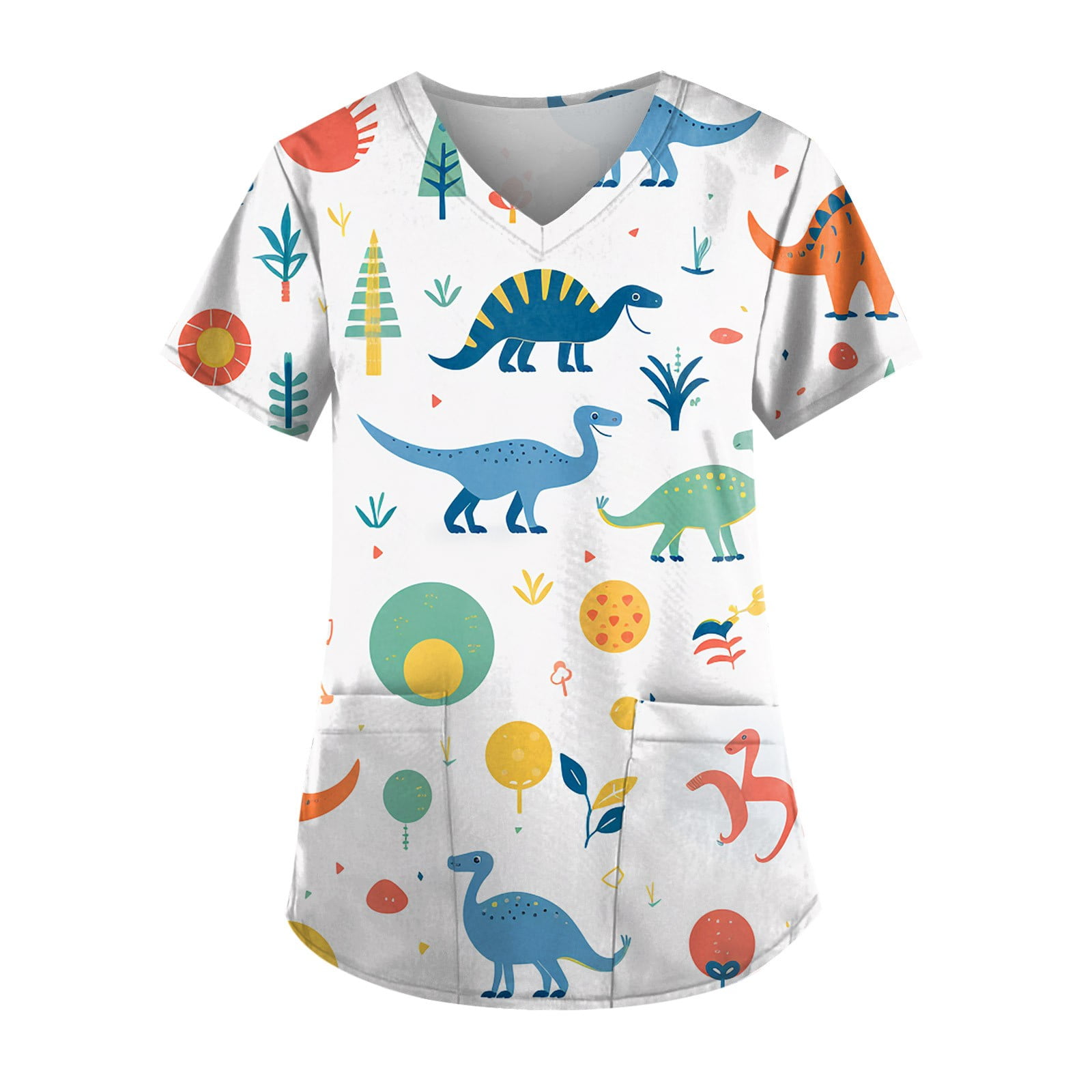 YDKZYMD Womens Scrub Tops Sets Round Neck Dinosaur Graphic Workwear ...