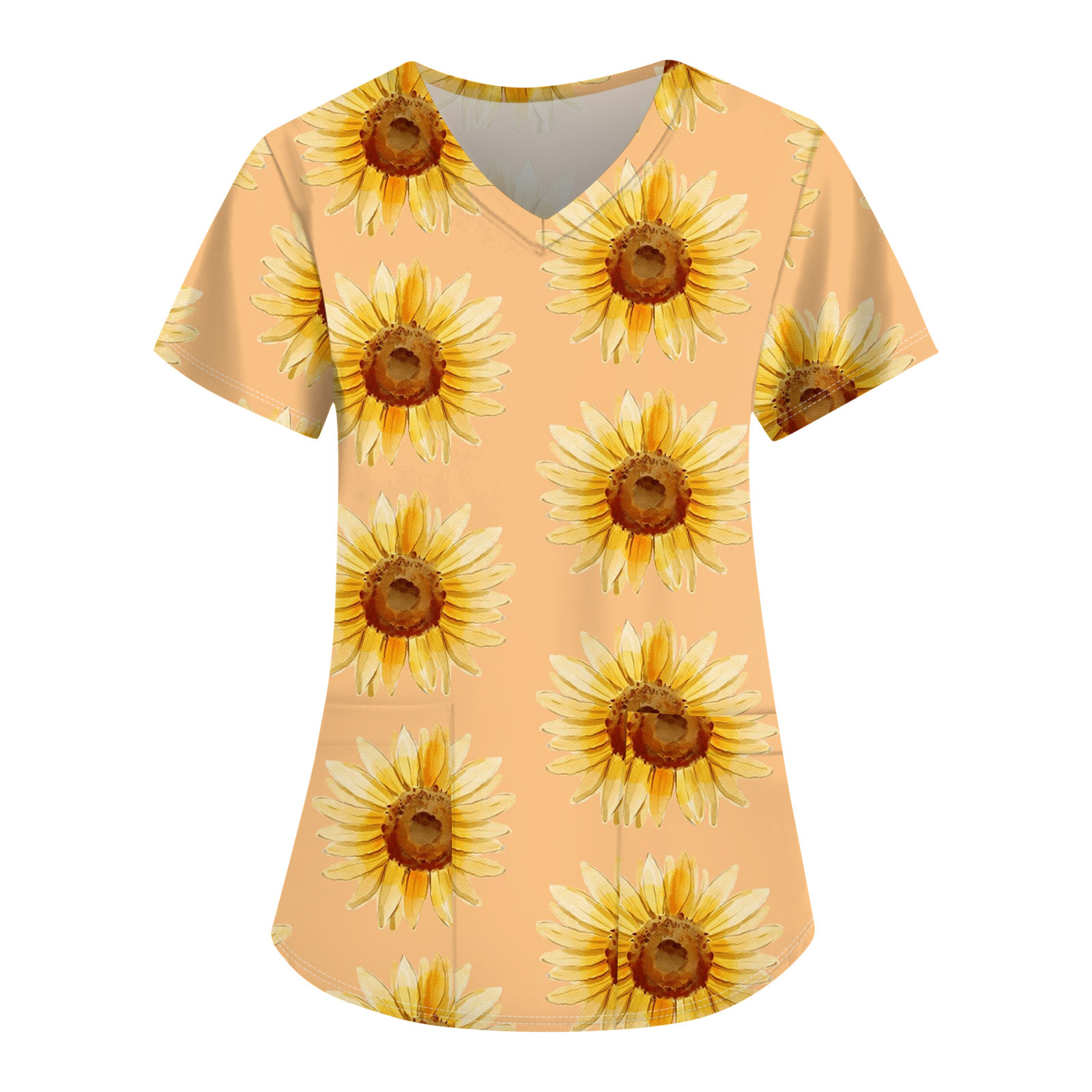 YDKZYMD Womens Short Sleeve Scrub Sunflower Floral V Neck Scrubs Jogger ...