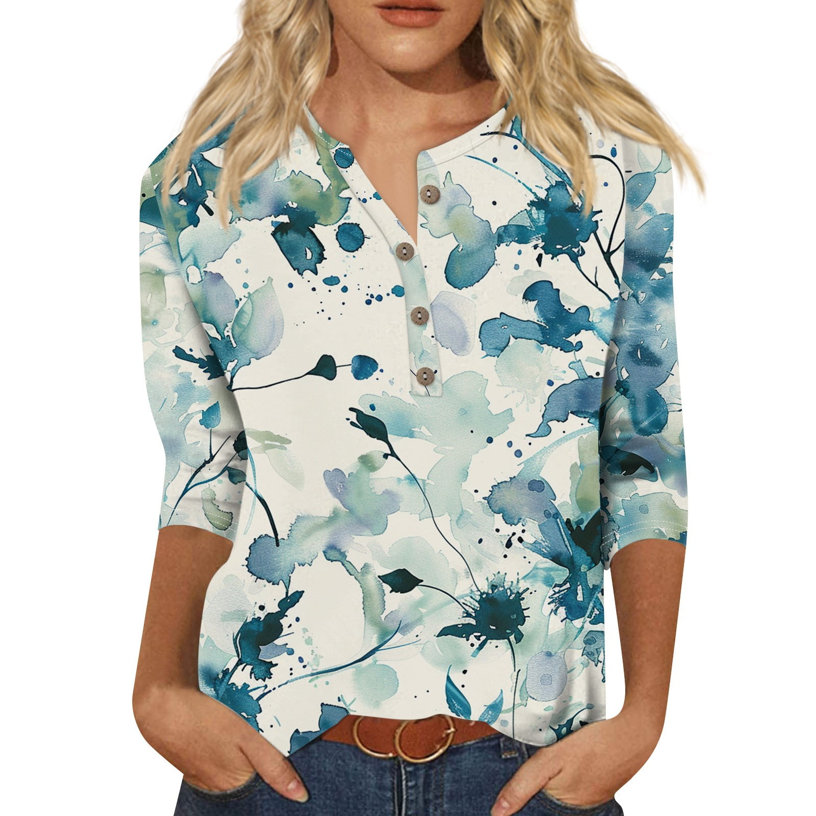 Ydkzymd Womens T Shirts 3 4 Sleeves Tie Dye 2024 Trendy Fashion Plus