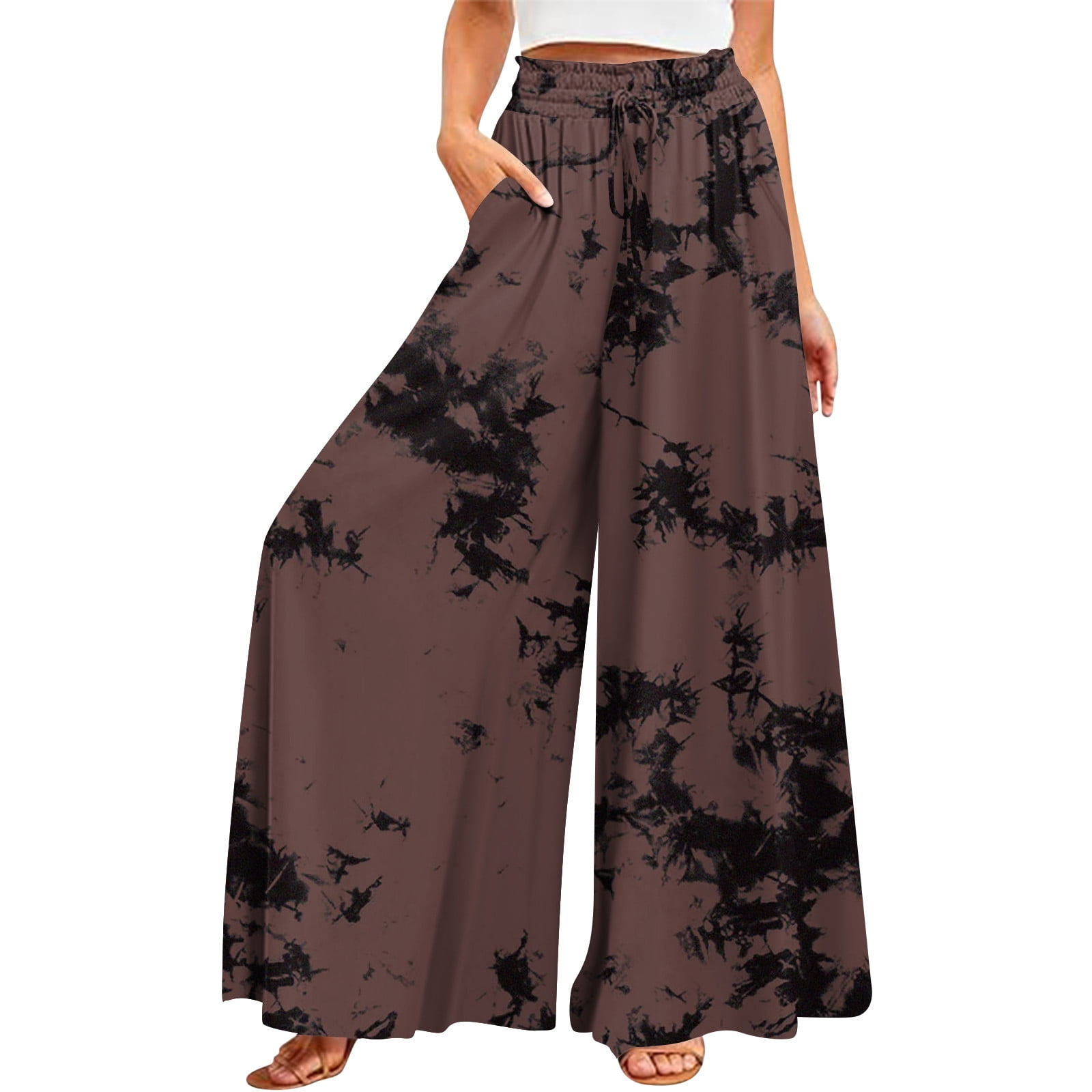 YDKZYMD Wool Pants Women Wide Legs Elastic Boho Ruffle Drawstring Pants ...