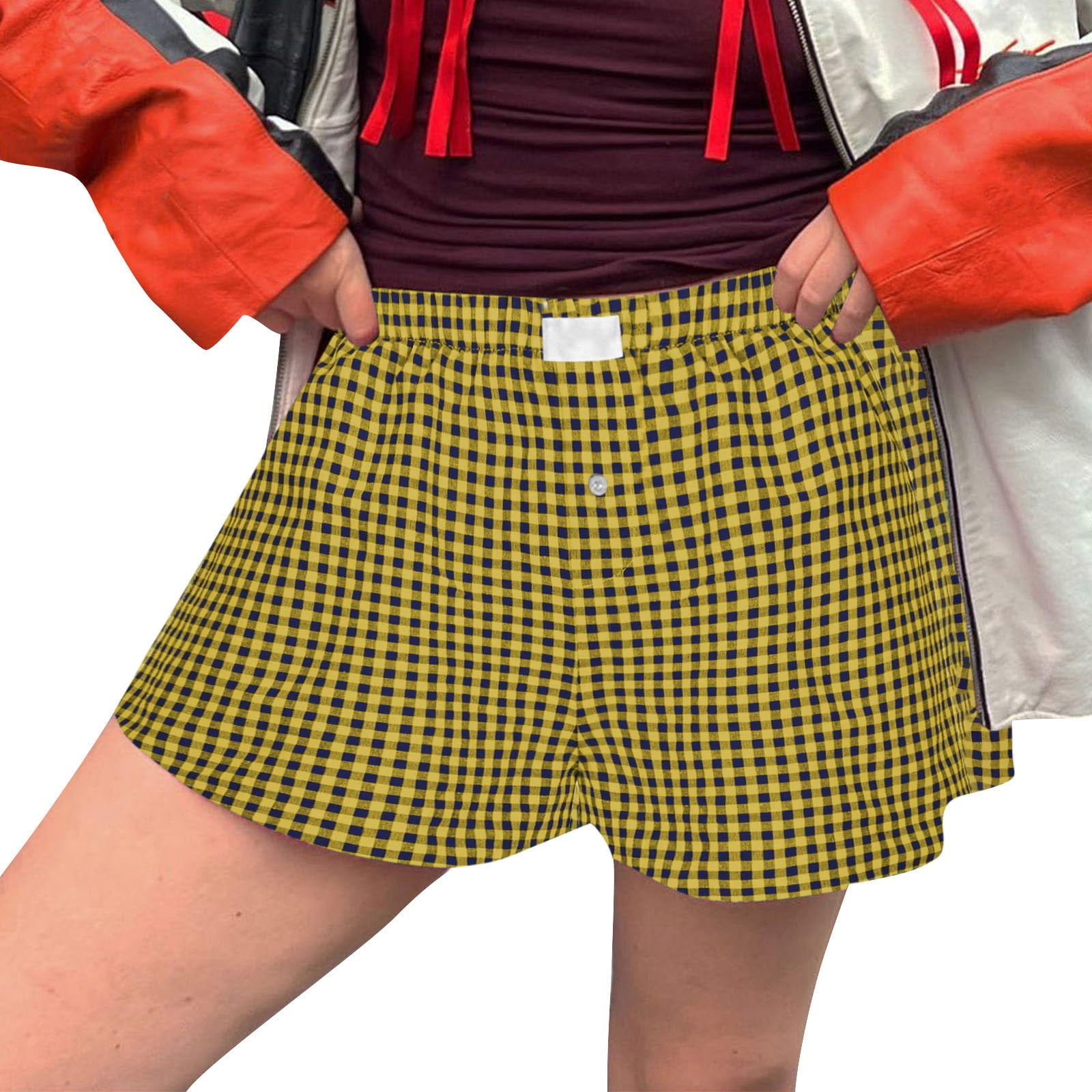 YDKZYMD Y2k Plaid Shorts Cute Baggy Ginghem Boxer Shorts for Women ...