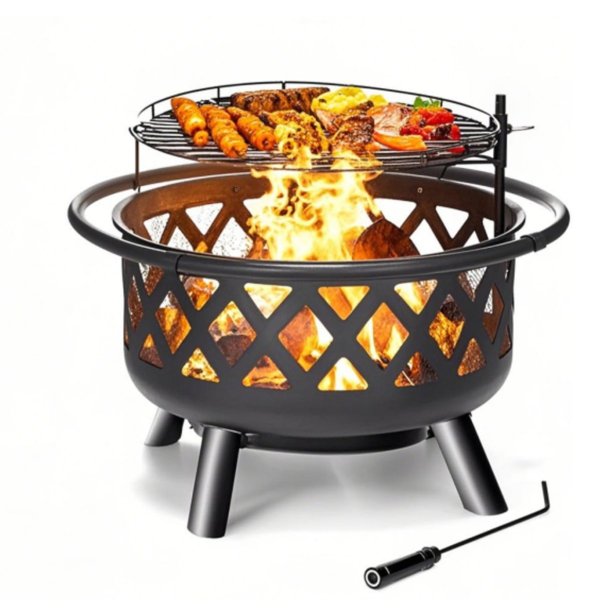 YDLW 30 inch Fire Pit for Outside 2 in 1 BBQ Wood Burning Fire Pit for ...
