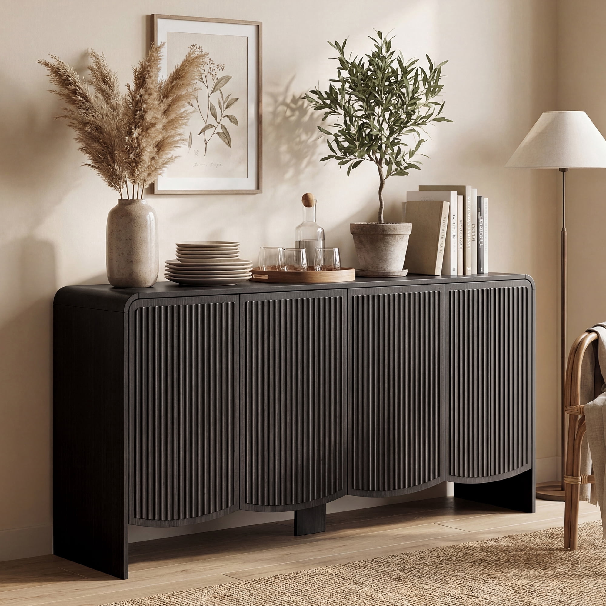 YDN Modern Sideboards and Buffets - 58" Sideboard Cabinet with Rounded ...