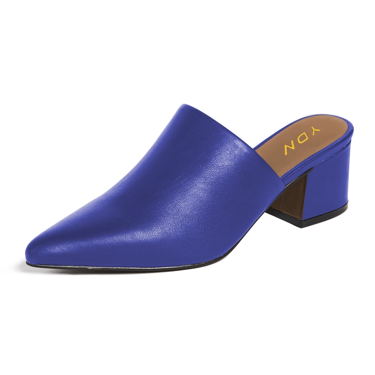 YDN Women Basic Block Low Heel Mules Slip On Clogs Pointed Closed Toe ...
