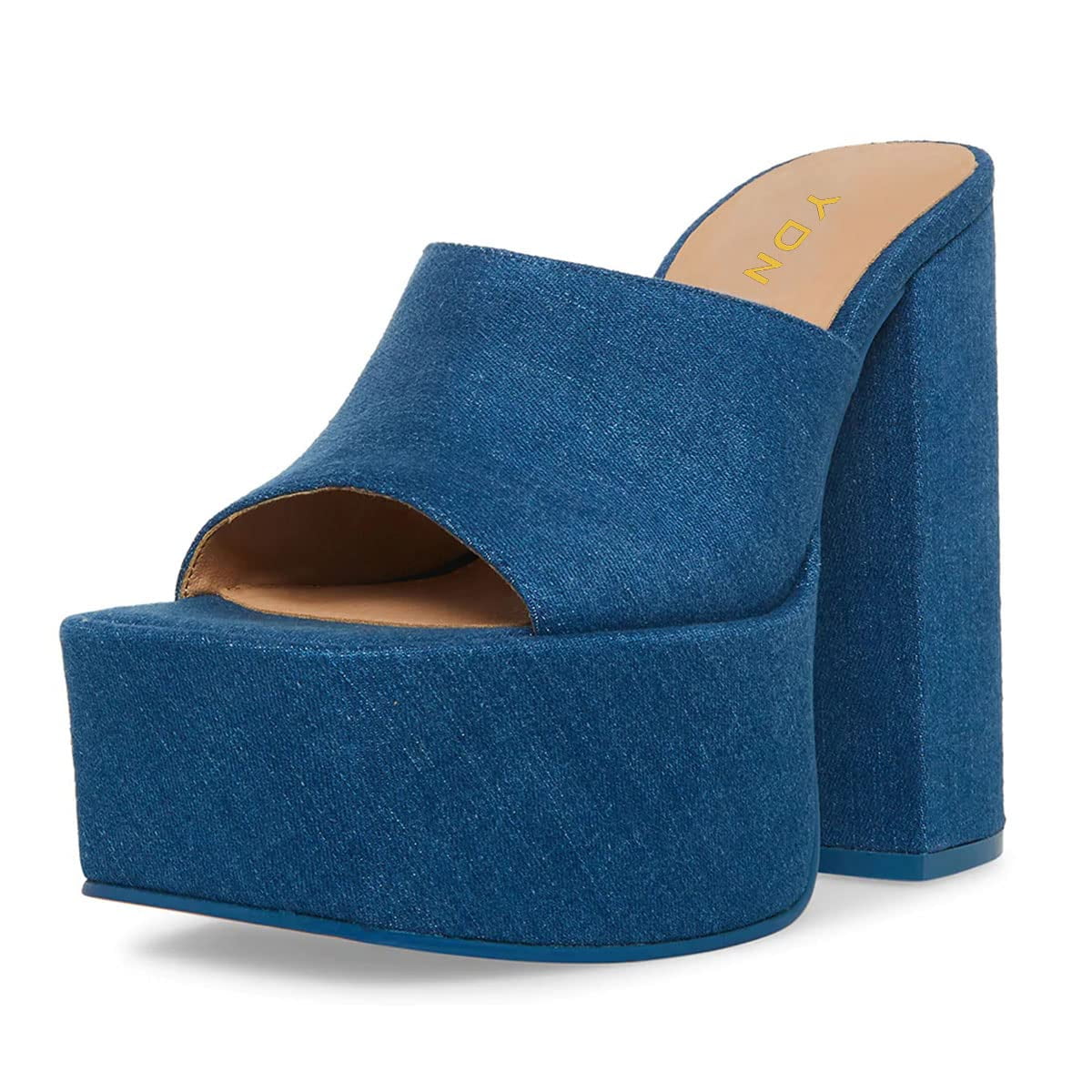 YDN Women Breathable Platform Square Open Toe Mules Slip On Chunky High ...