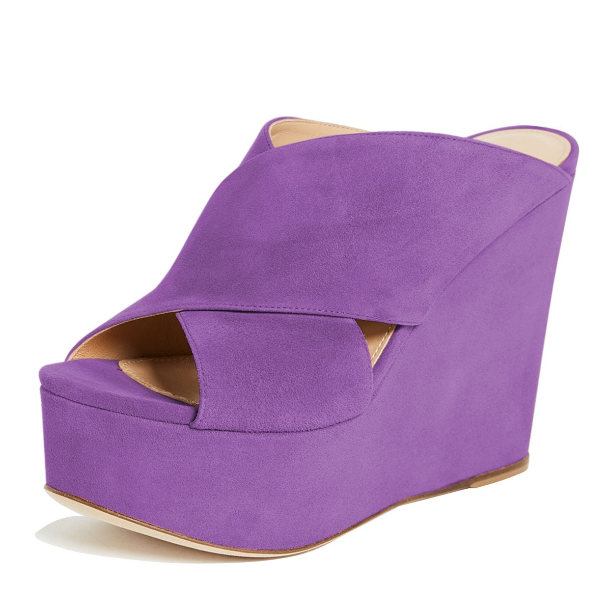 YDN Women Chic Peep Toe Wedge High Heel Sandals Slip On Double Wide ...