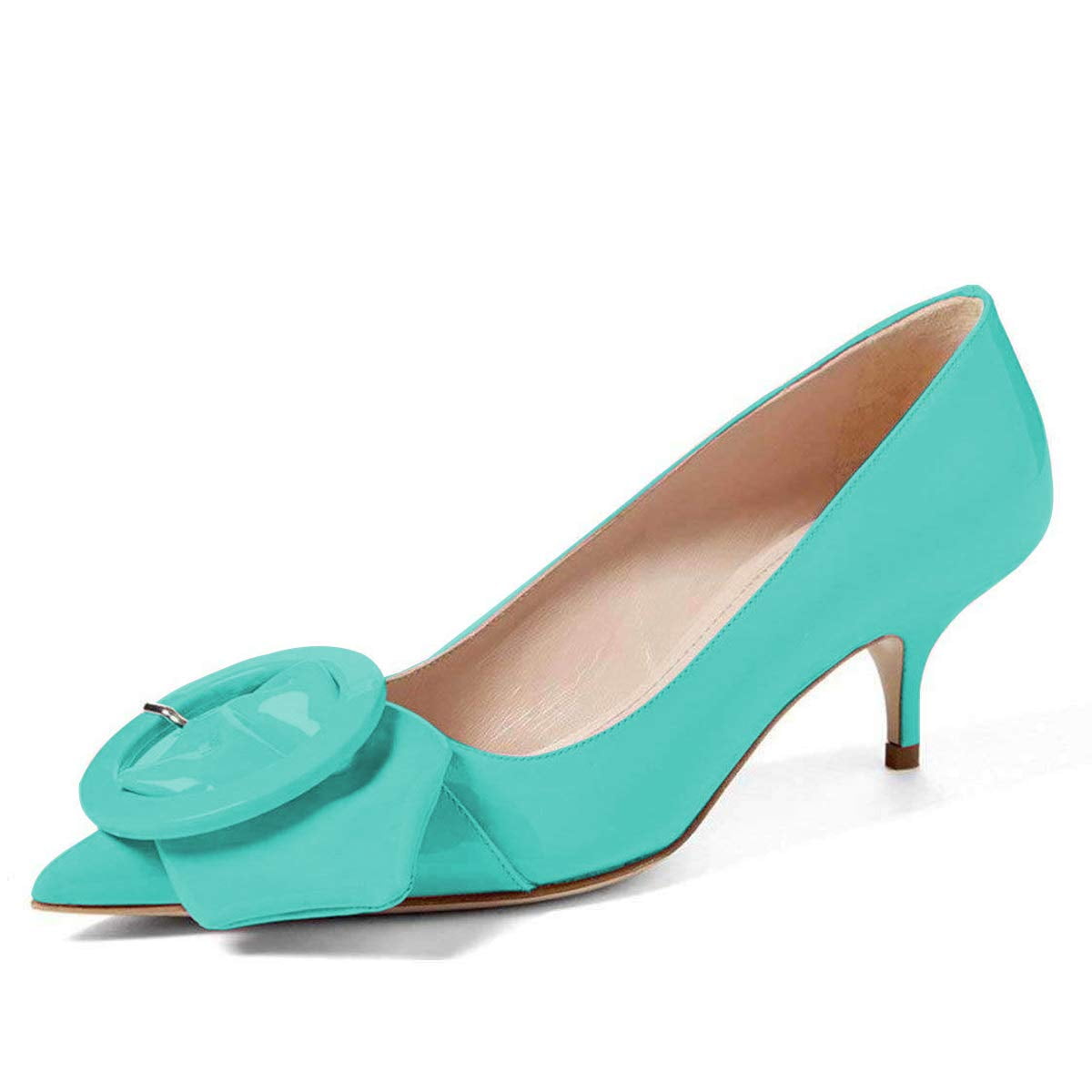 YDN Women Classic Chic Buckle Kitten Low Heel Pumps Pointy Closed Toe ...