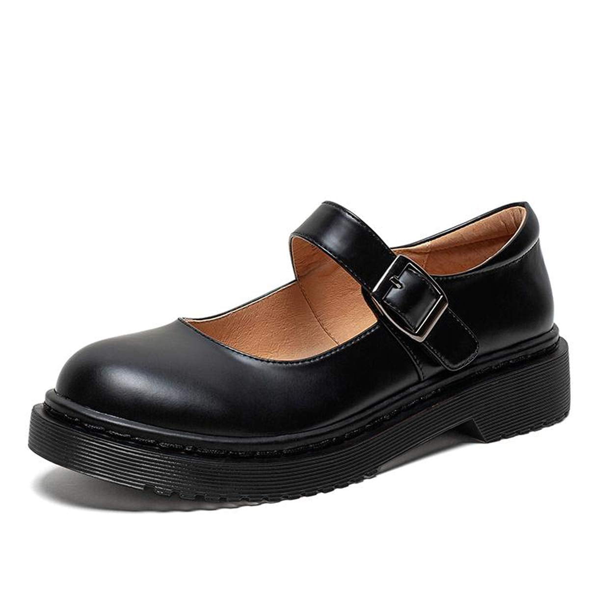 YDN Women Classic Mary Jane Flats Round Closed Toe Platform Adjustable ...