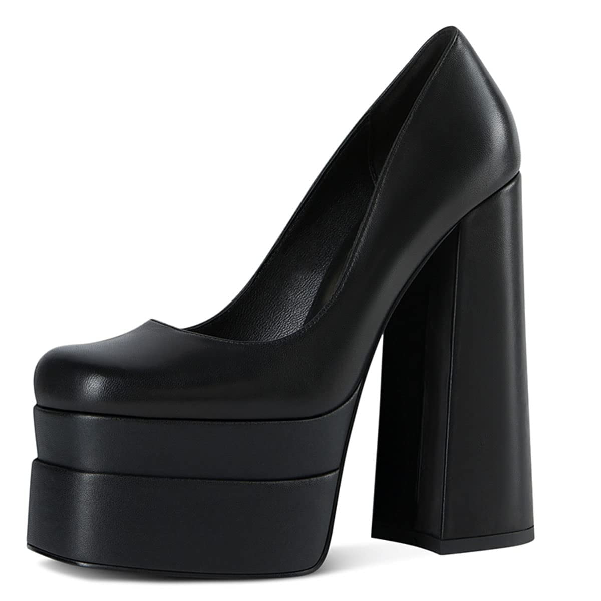 YDN Women Classic Platform Square Closed Toe Pumps Slip On Chunky Block ...