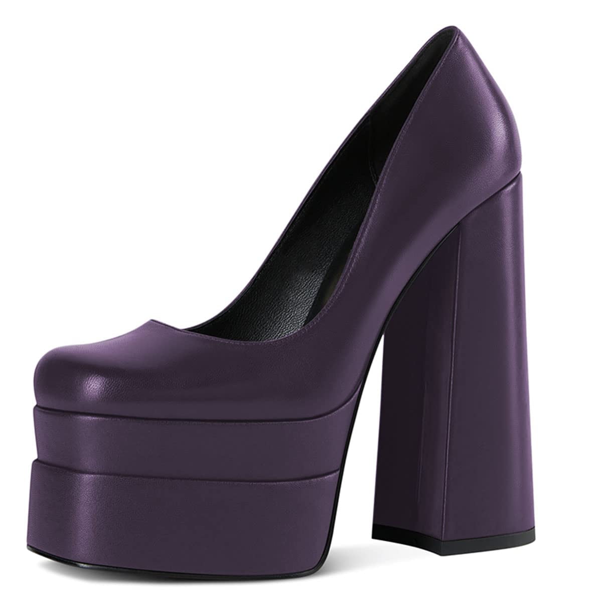 YDN Women Classic Platform Square Closed Toe Pumps Slip On Chunky Block ...