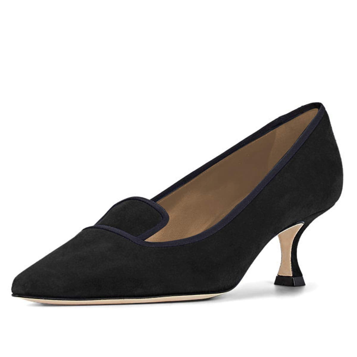 YDN Women Classic Pointed Closed Toe Pumps Low Kitten Heel Slip on ...