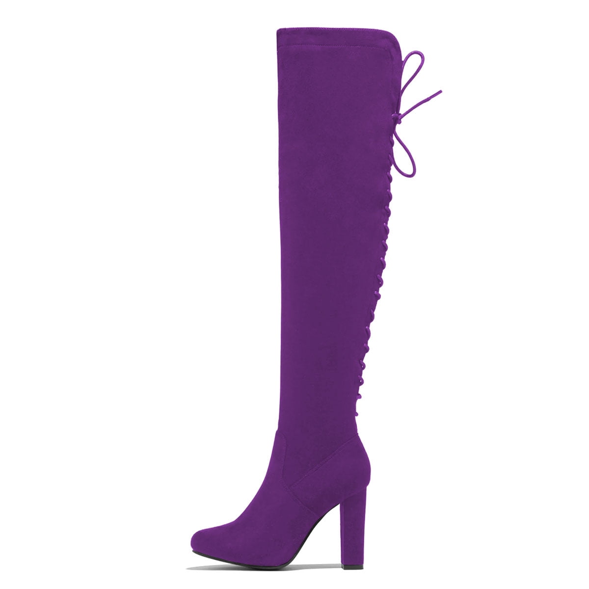 YDN Women Classic Round Closed Toe Lace Up Long Boots Block High Heel ...