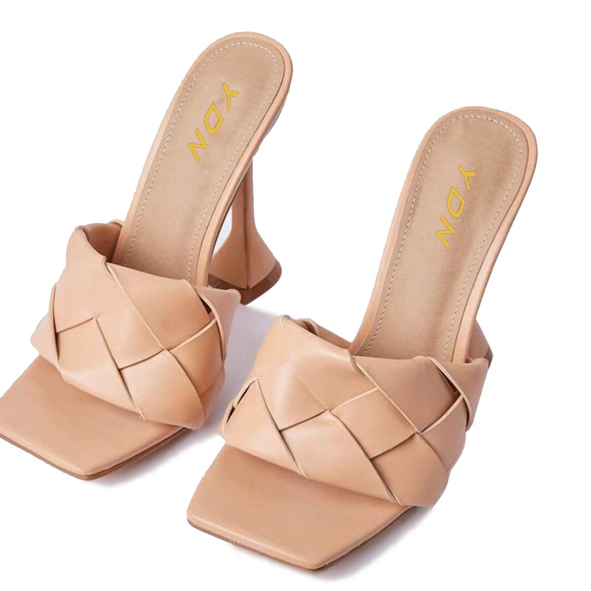 YDN Women Classic Square Open Toe Slide Mules Kitten High Heel Slip On ...